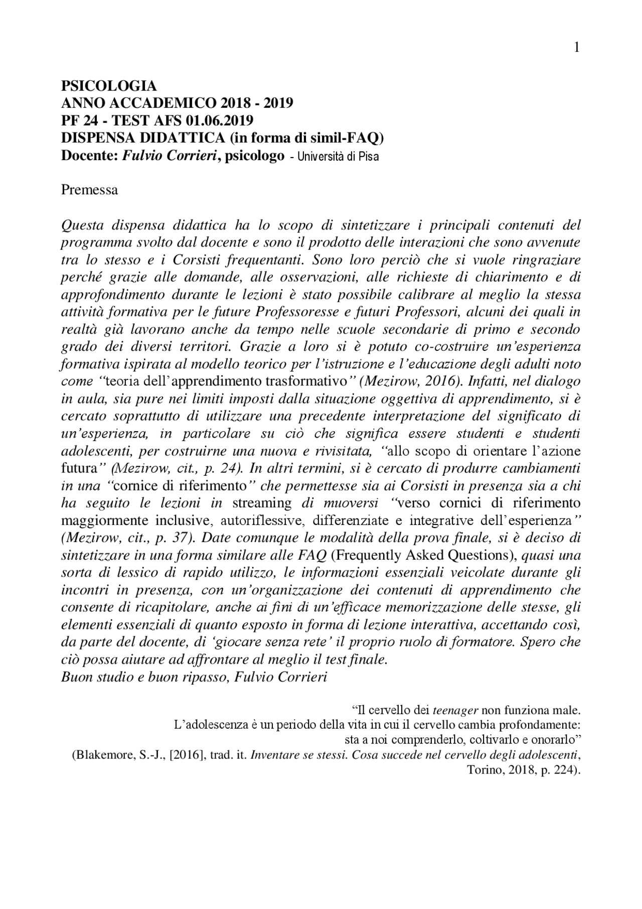 Dispensa Didattica Per Pf24 Test Di Psicologia Prof Corrieri Unipi