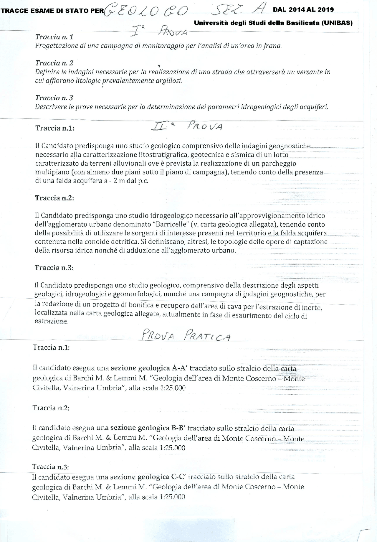 Tracce Esami Di Stato Per Geologo Sez A Dal 2014 Al 2019 Unibas