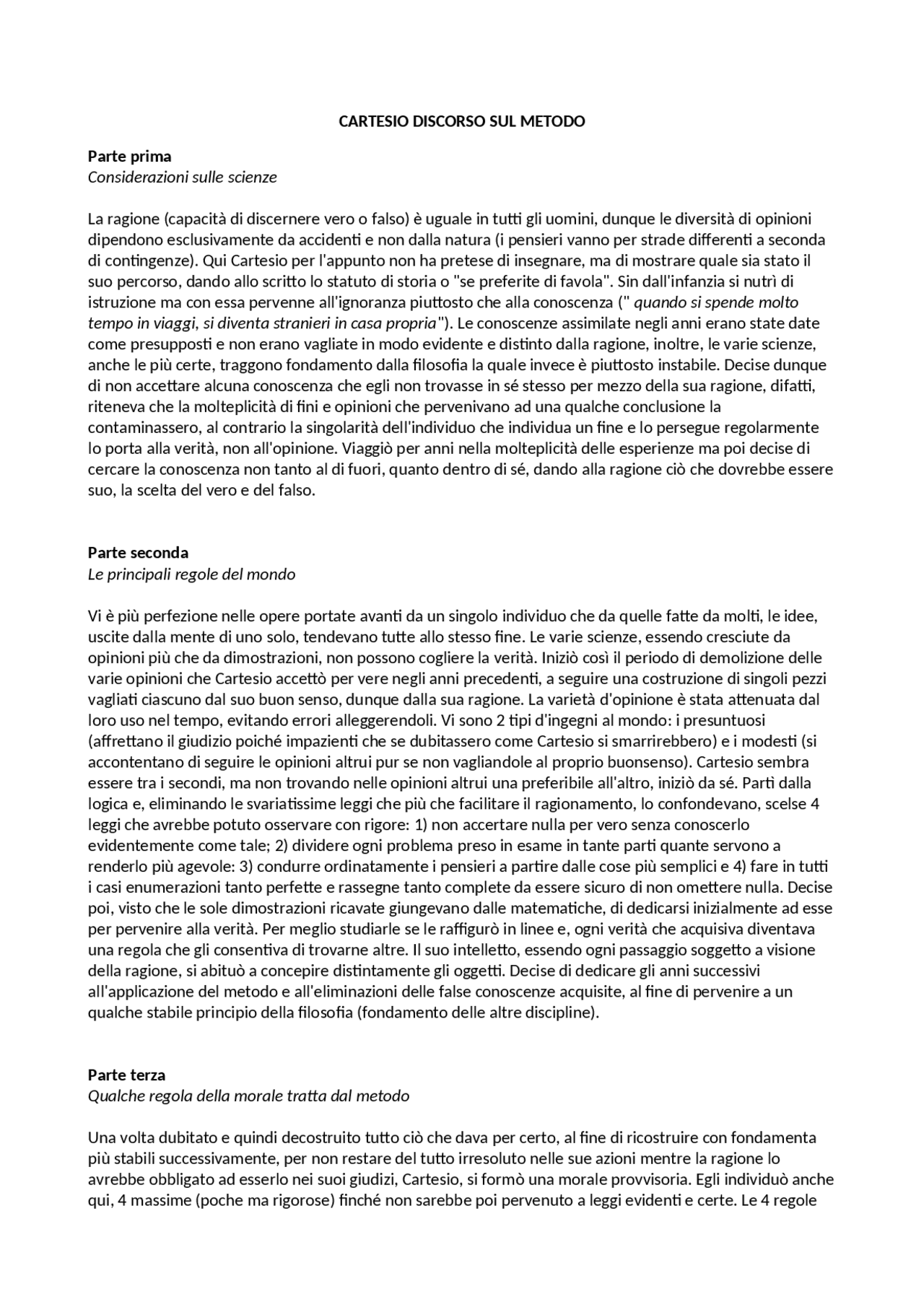Cartesio Discorso Sul Metodo Docsity