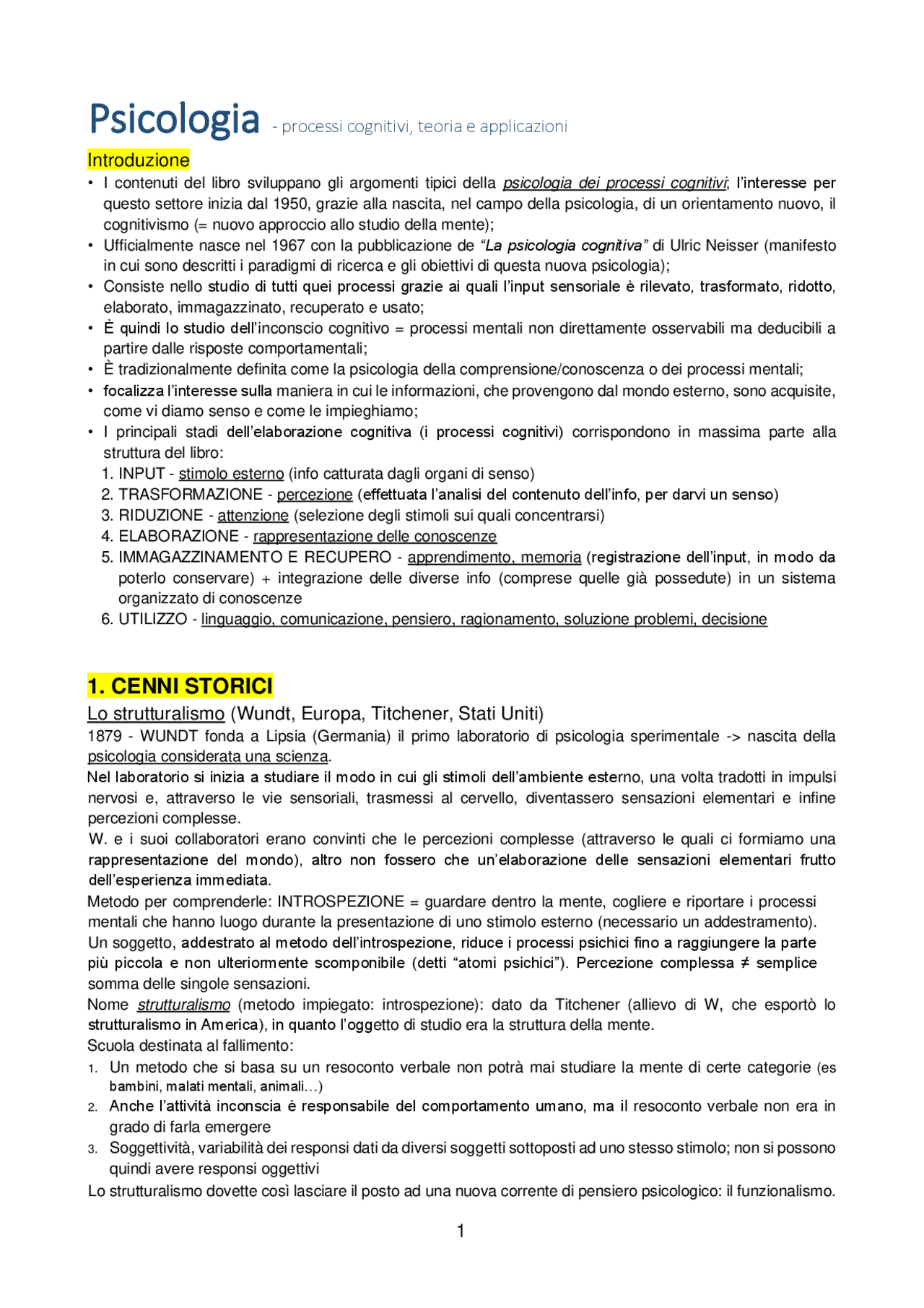 Riassunto Psicologia Cognitiva Nicoletti Docsity