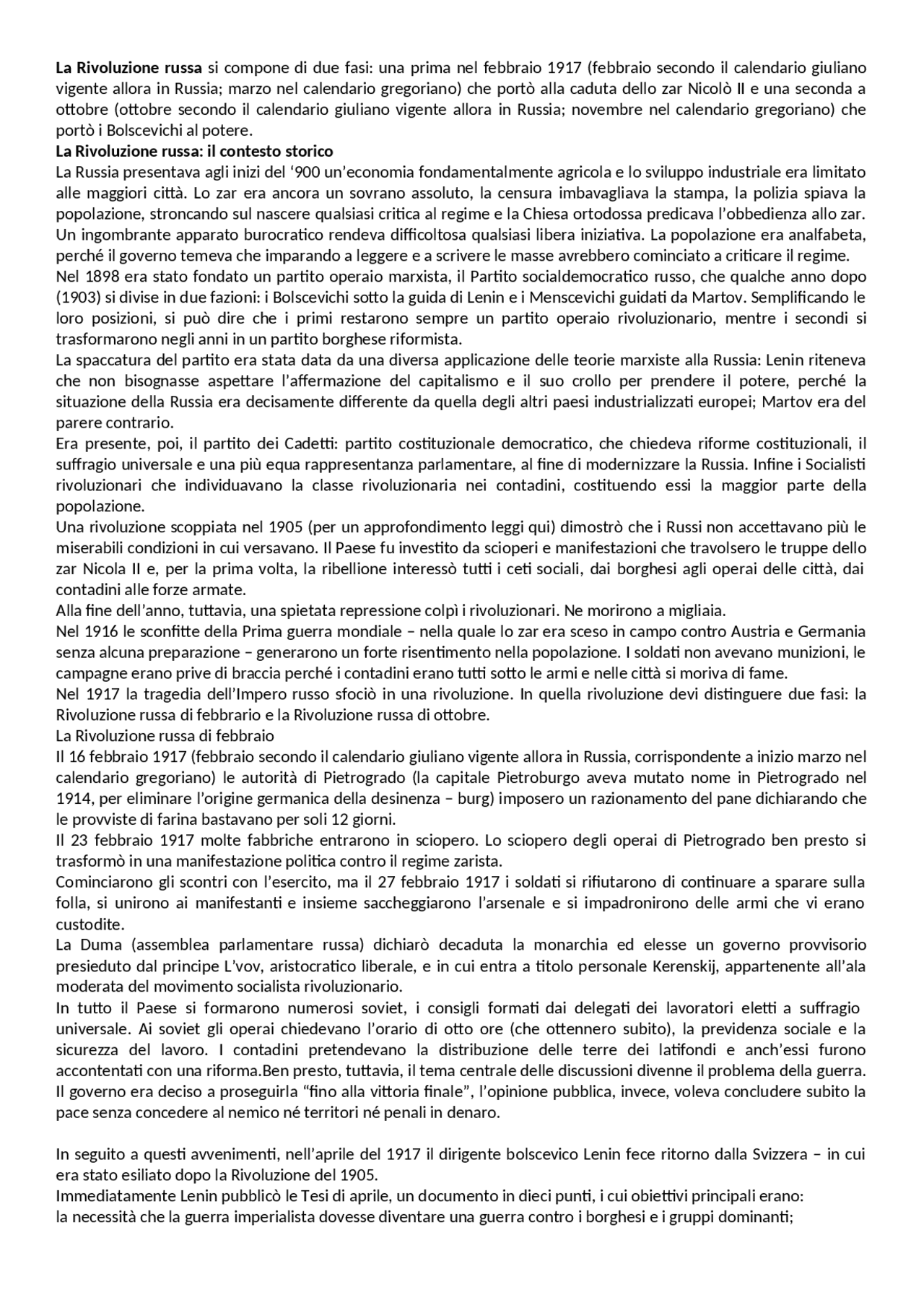 La Rivoluzione Russa Docsity