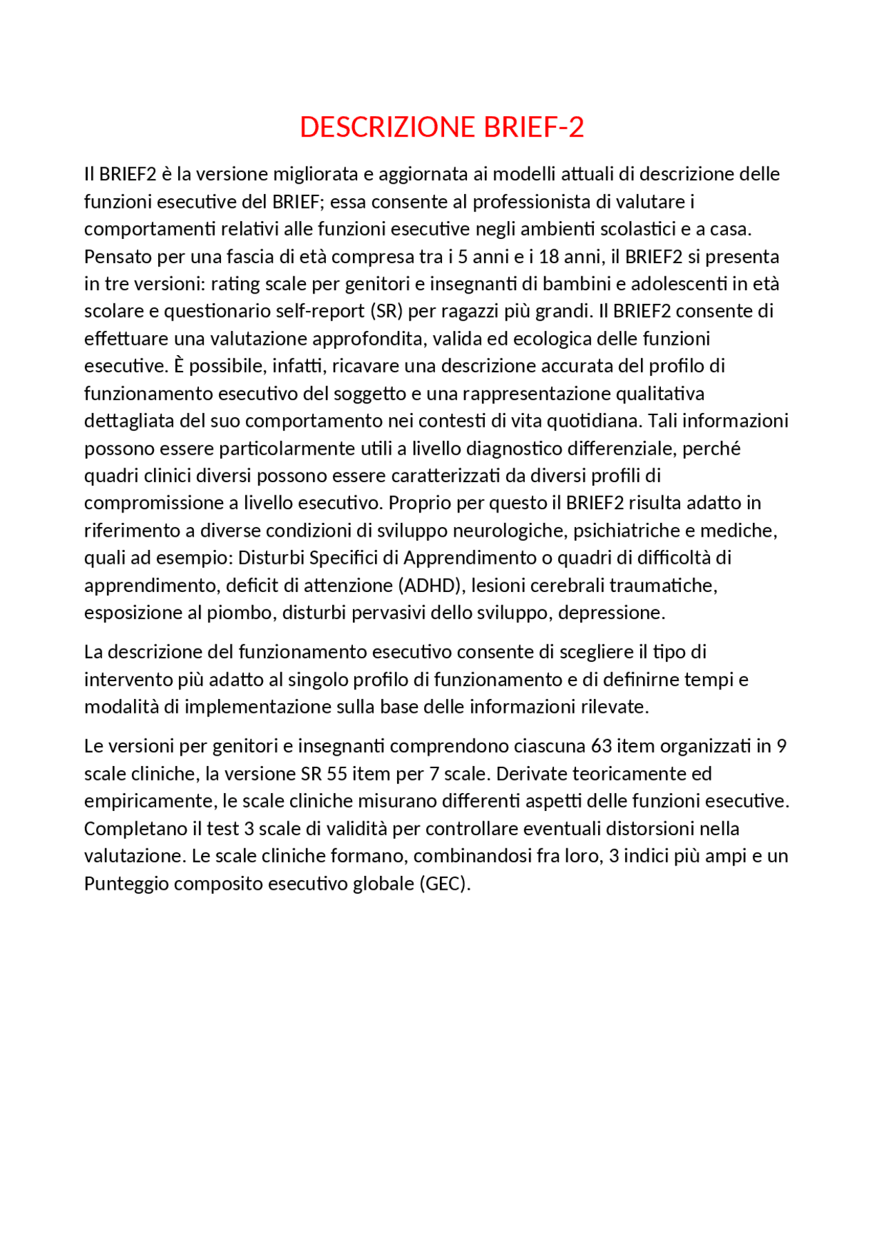 Descrzione del test Brief2 | Appunti di Psicologia Del Linguaggio E ...