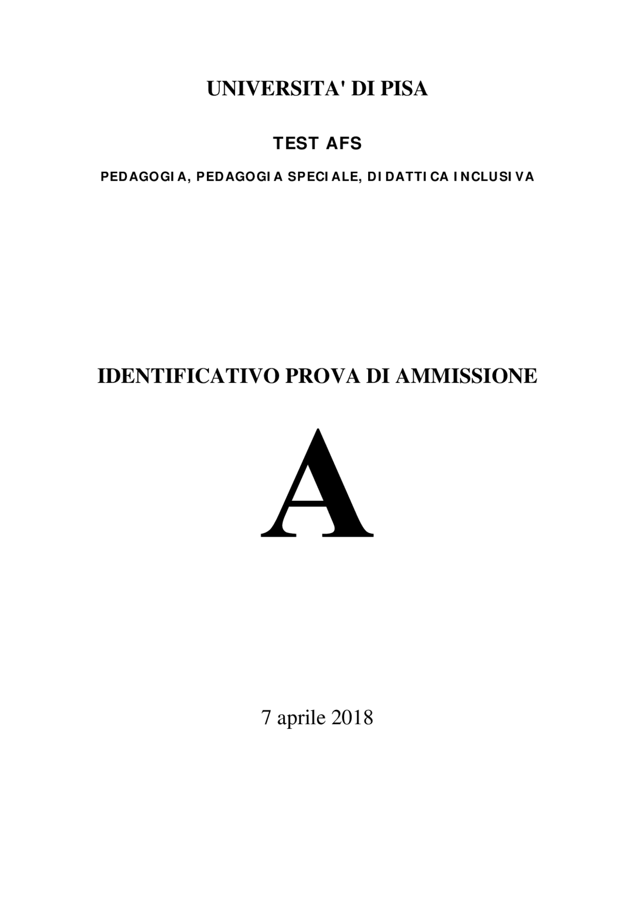 Test Afs Di Pedagogia Con Risposte Aprile 2018 Unipi Docsity