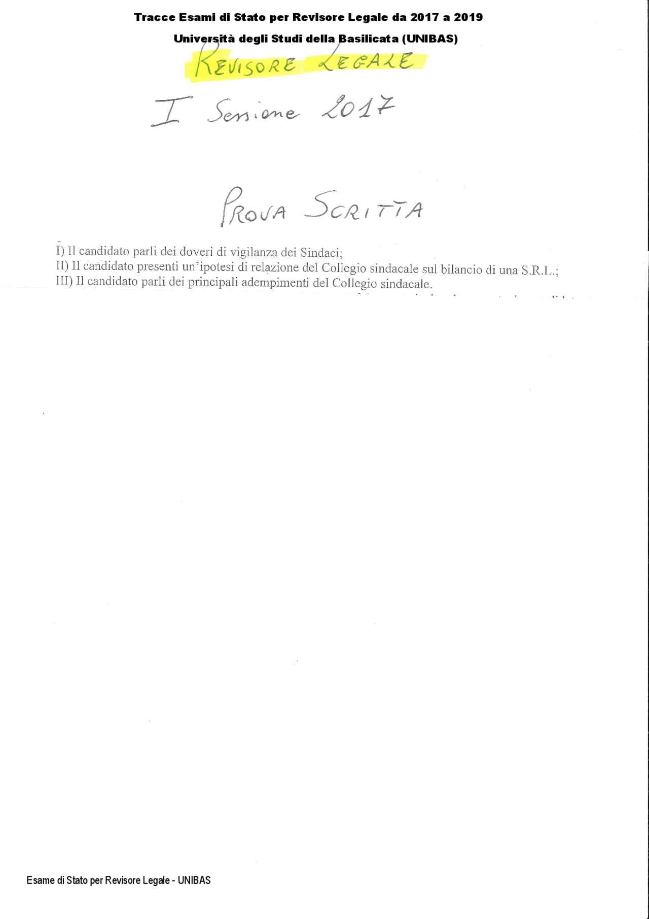 Tracce Esami Di Stato Per Revisore Legale Anni 2017 2018 E 2019