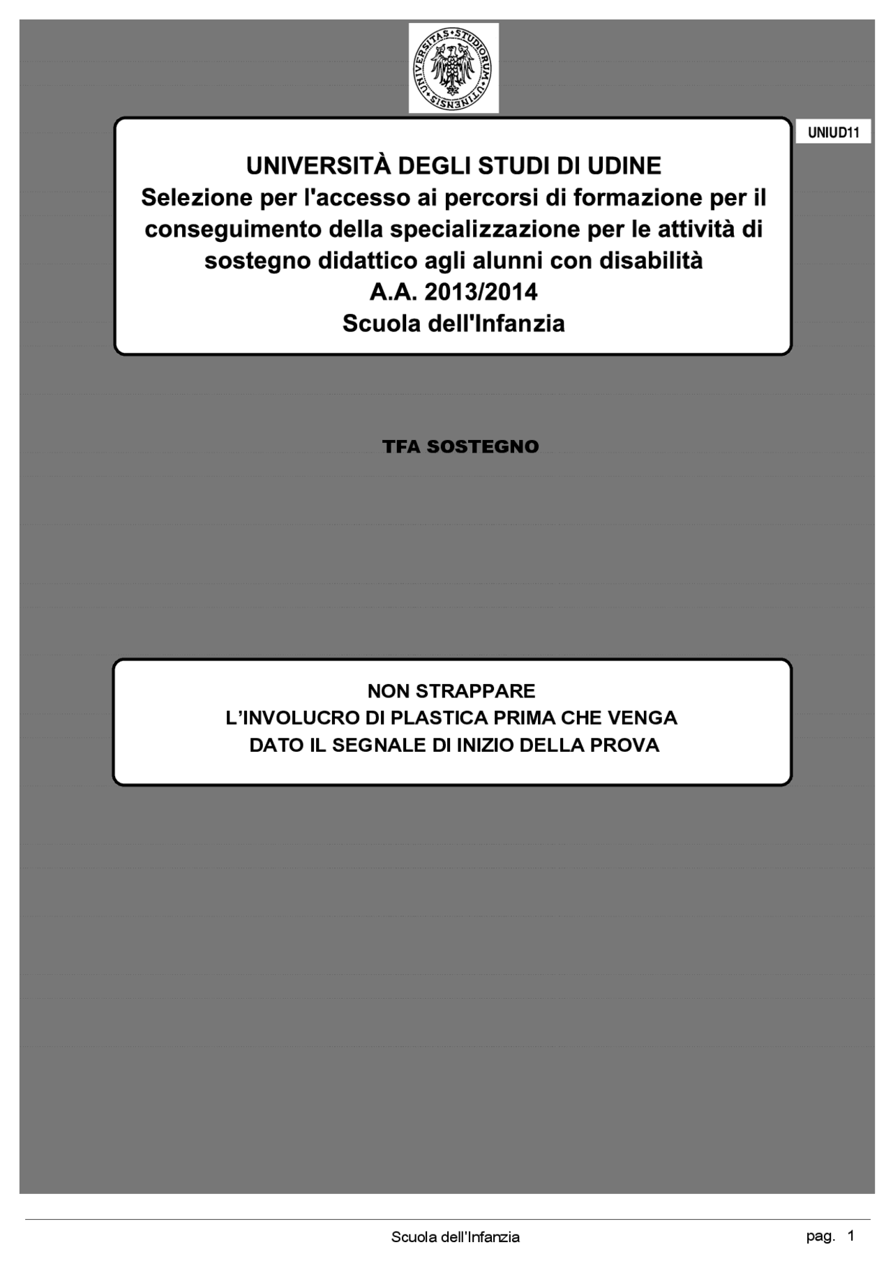 Tfa Sostegno Per Scuola Dellinfanzia 2014 Udine Docsity