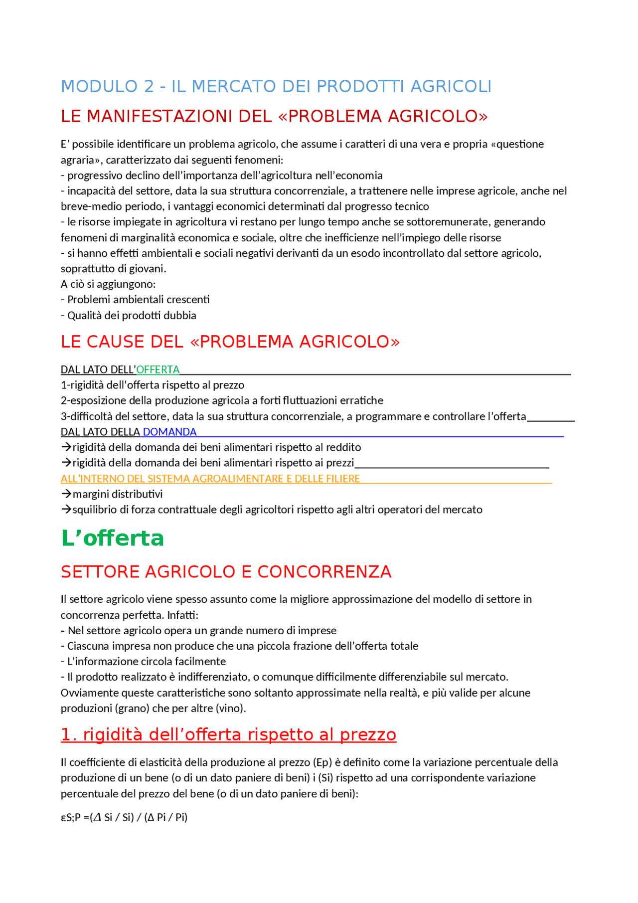 Economia dell'impresa agroalimentare secondo modulo - Docsity