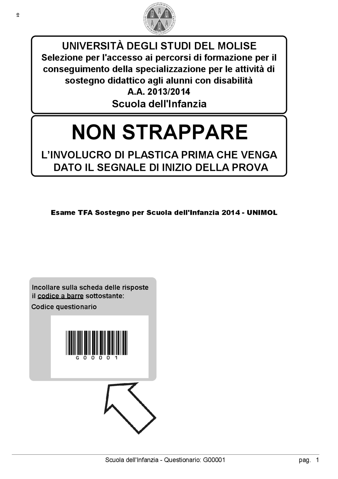 Esame Tfa Sostegno Per Scuola Dellinfanzia 2014 Unimol Docsity