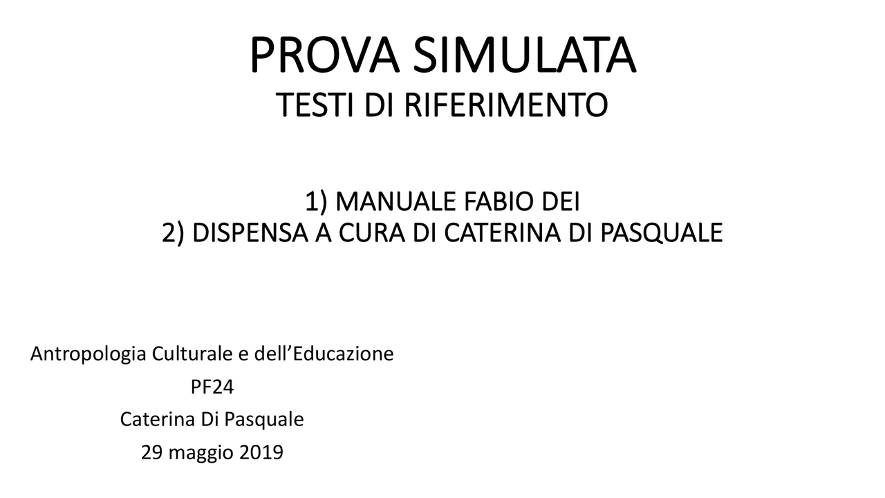 Prova Simulata Di Antropologia Culturale Profdi Pasquale 052019