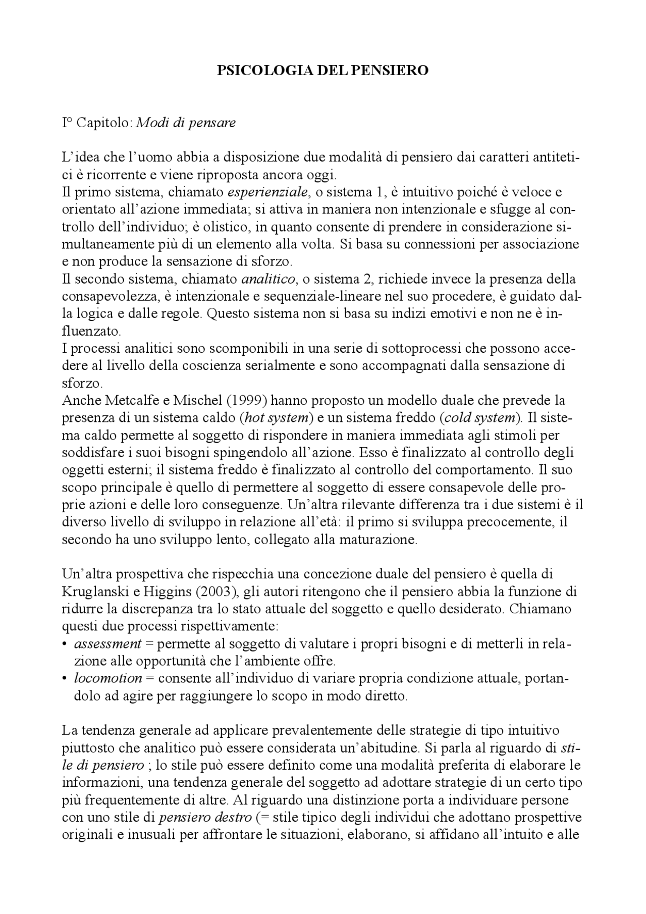 Psicologia Del Pensiero Docsity