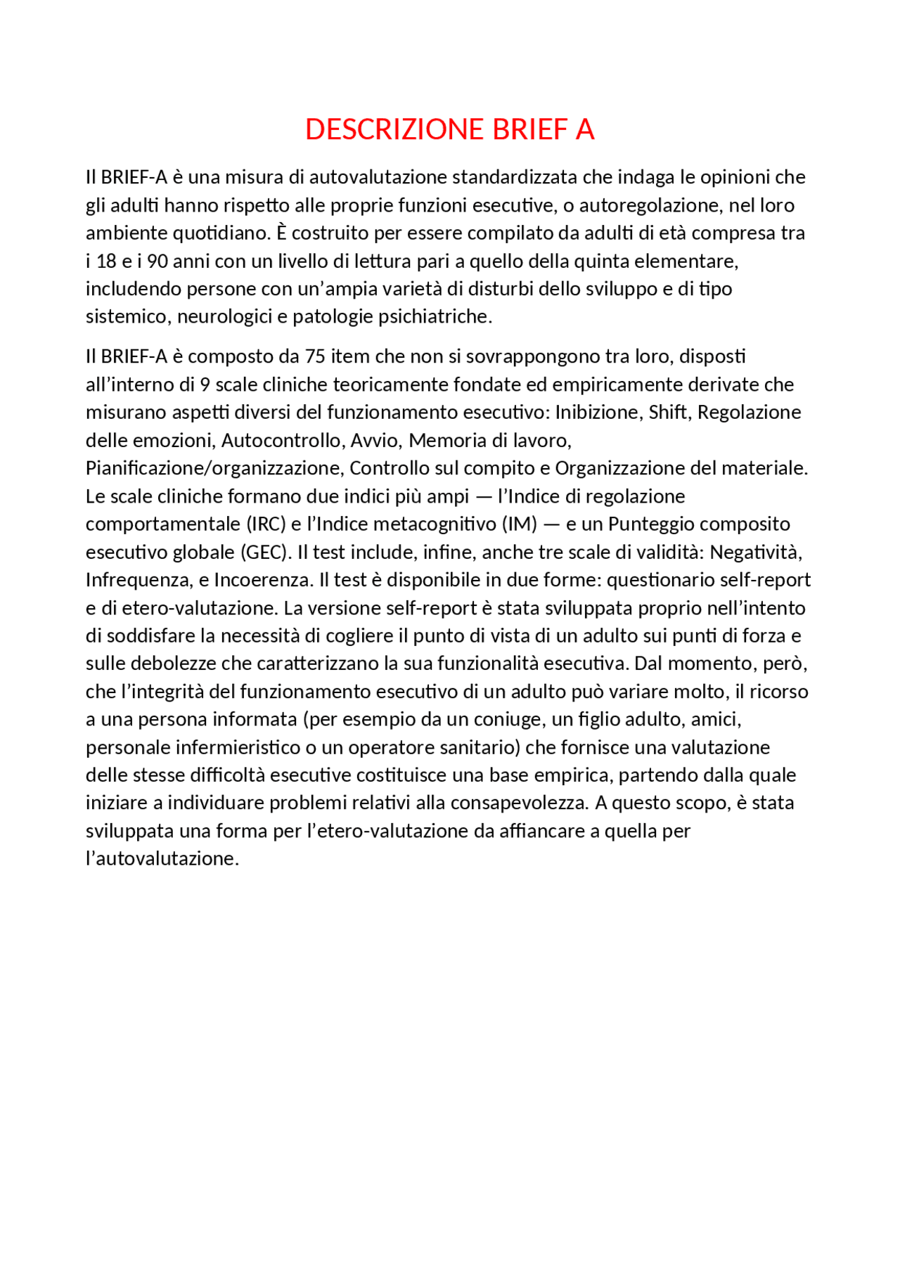 Descrizione del test Brief-A - Docsity
