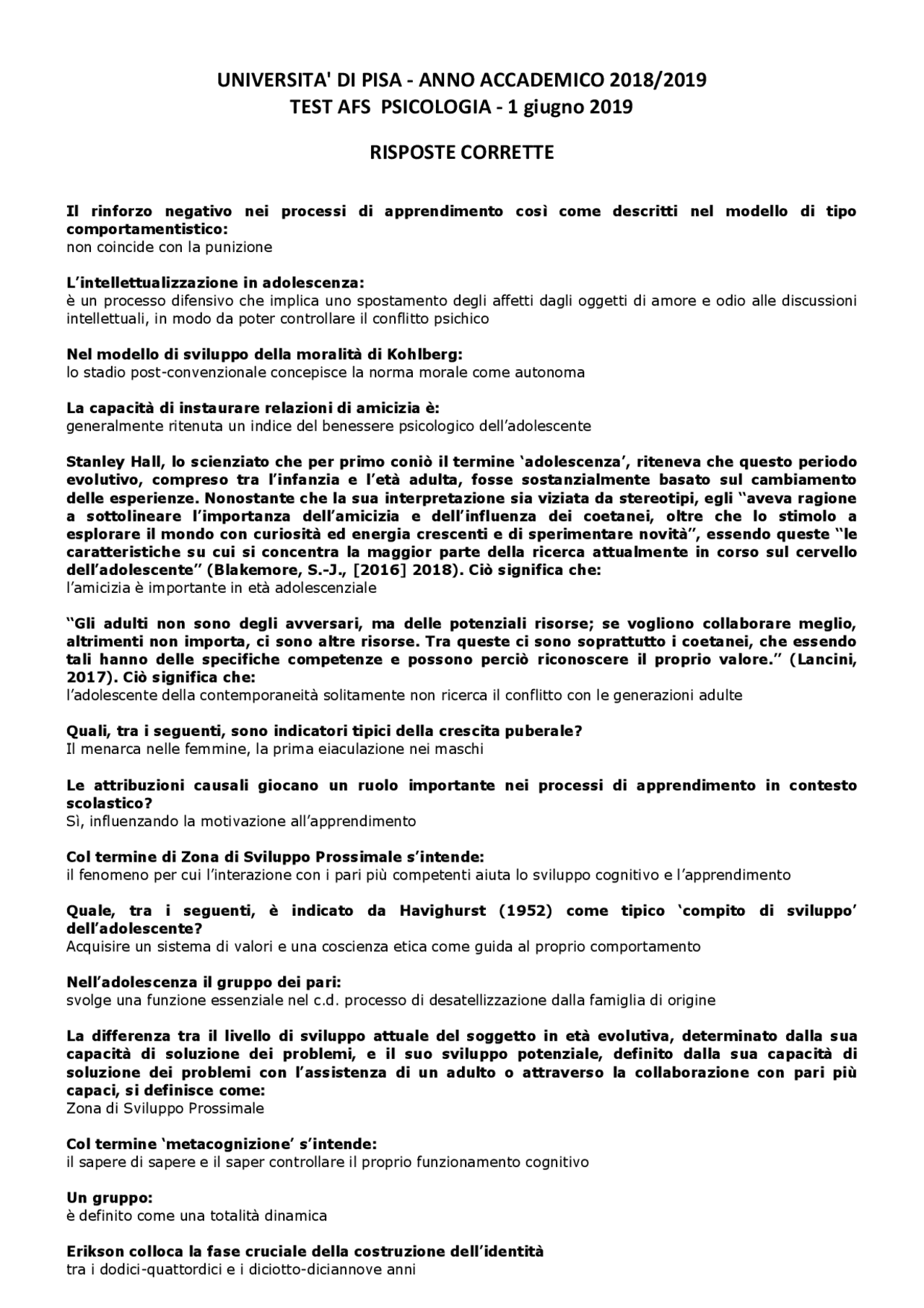 Esame Pf24 Test Afs Con Risposte Di Psicologia Giugno 2019
