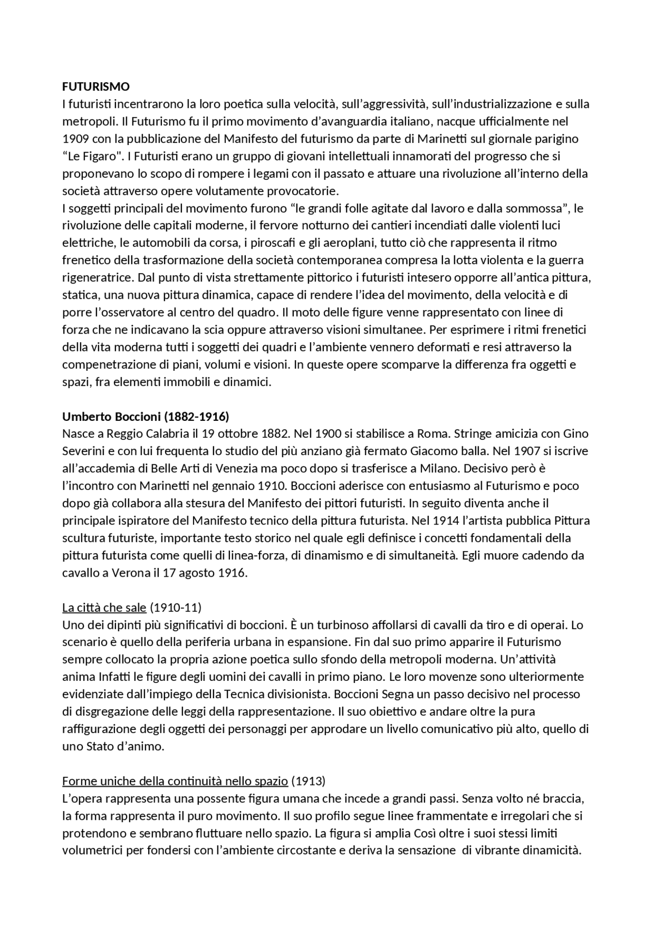 Appunti Sul Futurismo Docsity