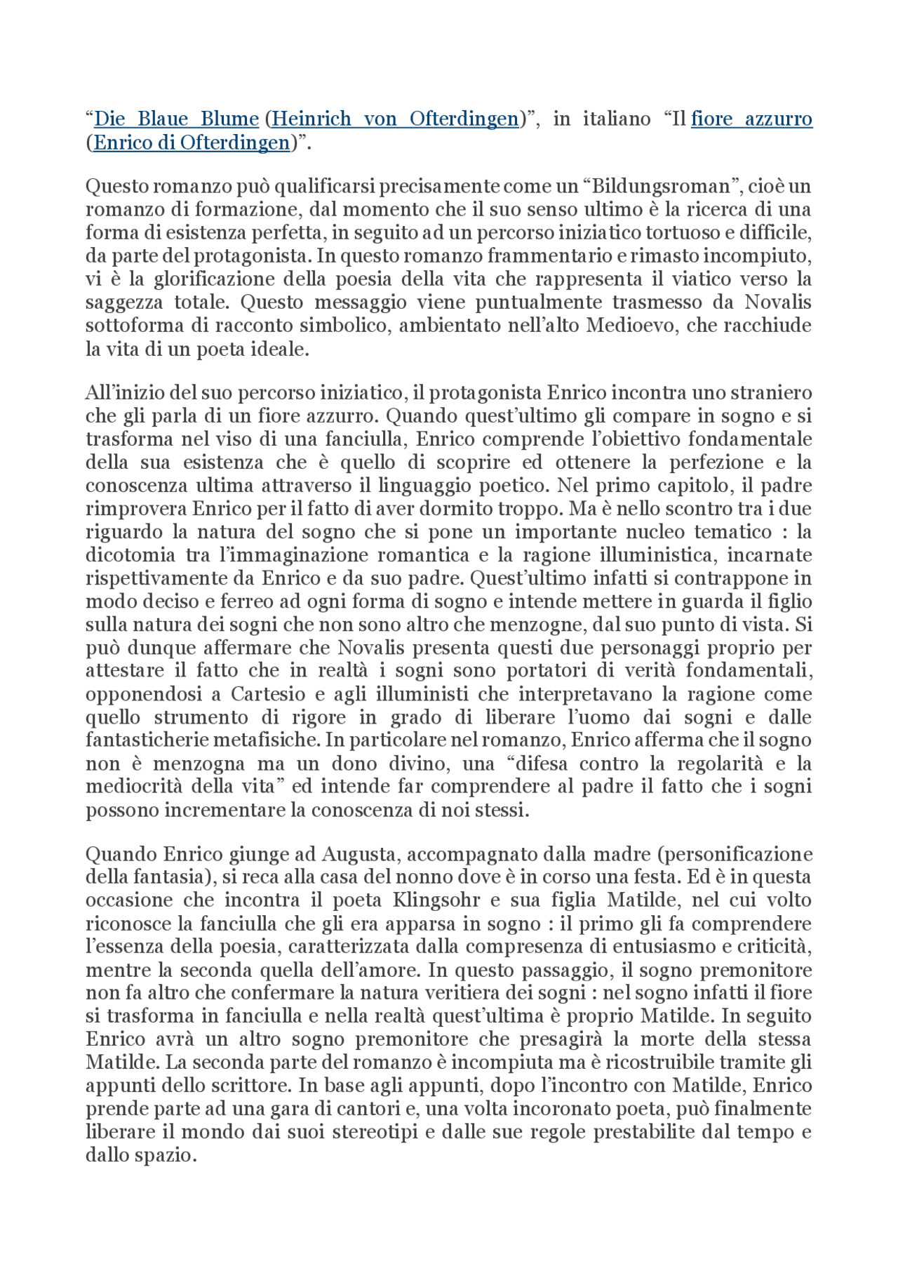 Die Blaue Blume Di Novalis Appunti Di Letteratura Tedesca Docsity