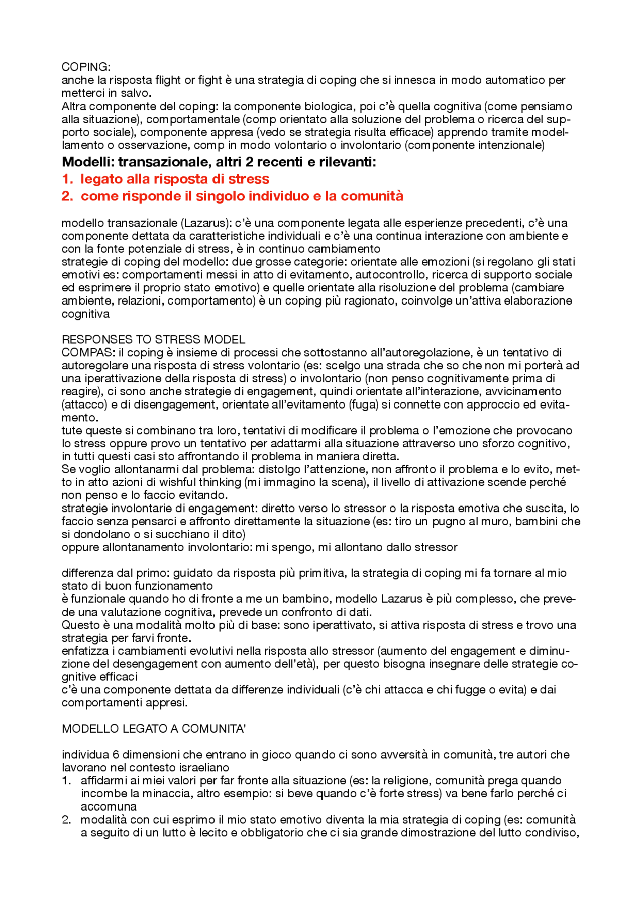 Modelli Di Coping In Psicologia Appunti Di Psicologia Generale Docsity