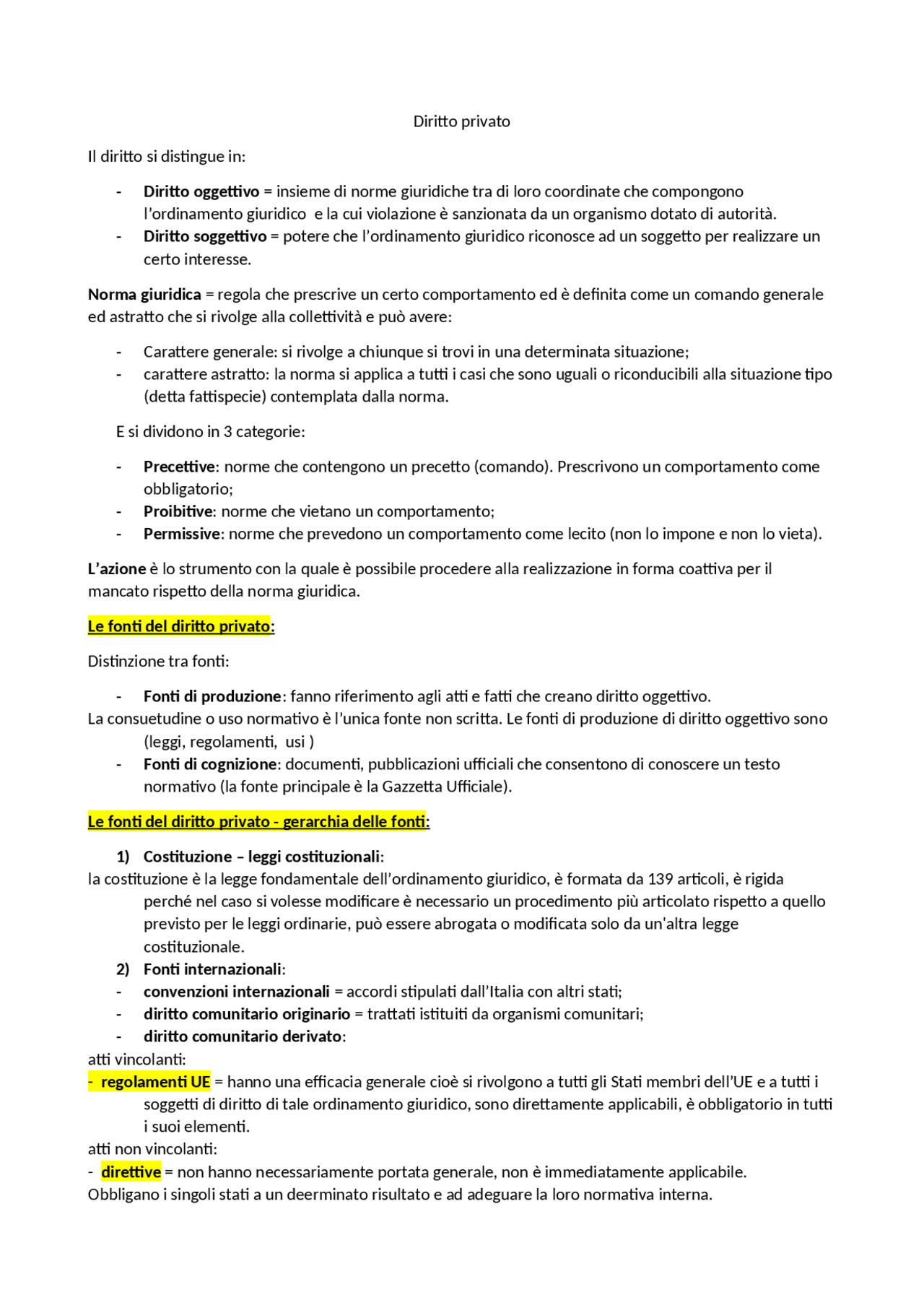 Riassunto Di Diritto Privato Docsity