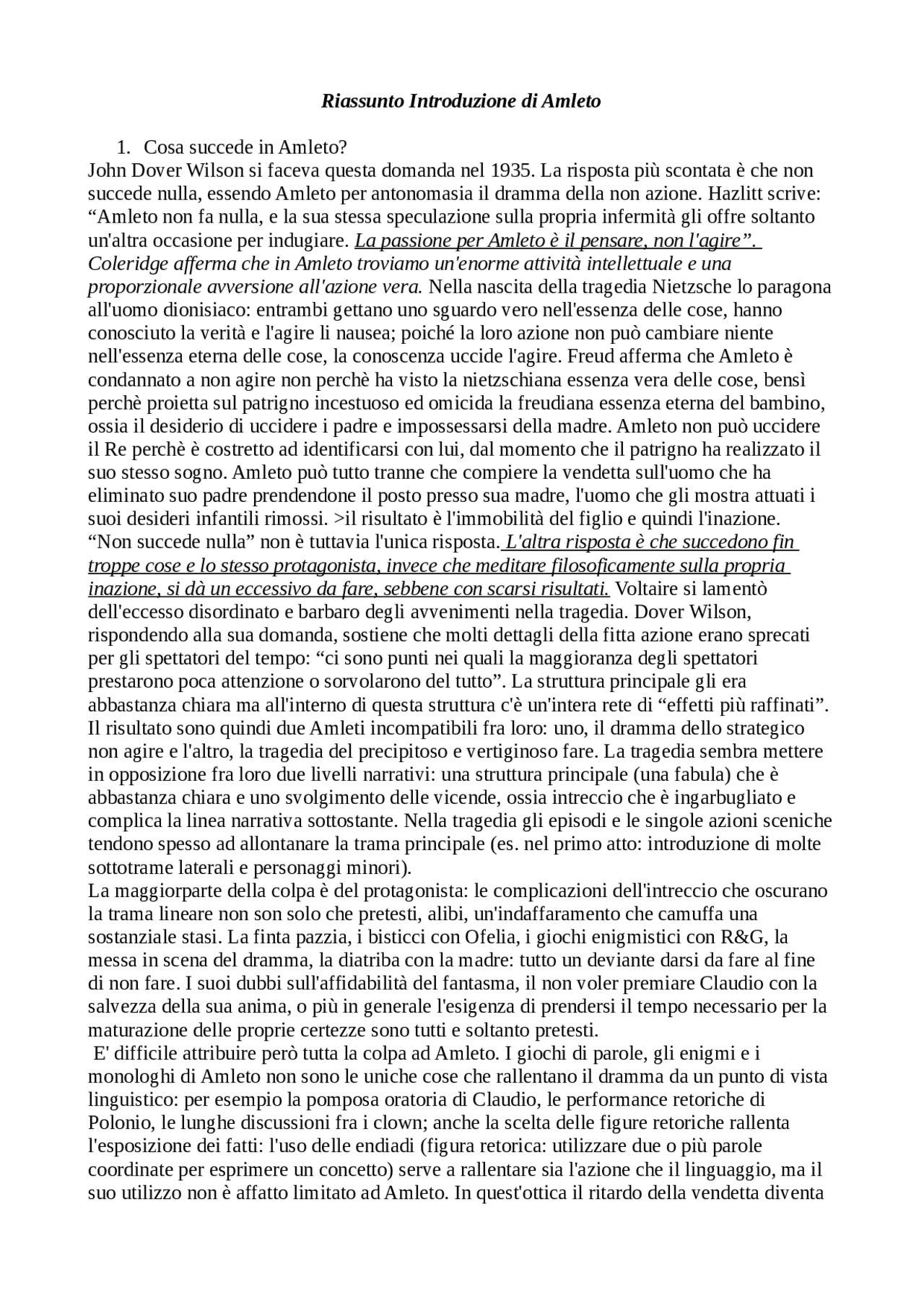 Amleto Riassunto Introduzione Docsity