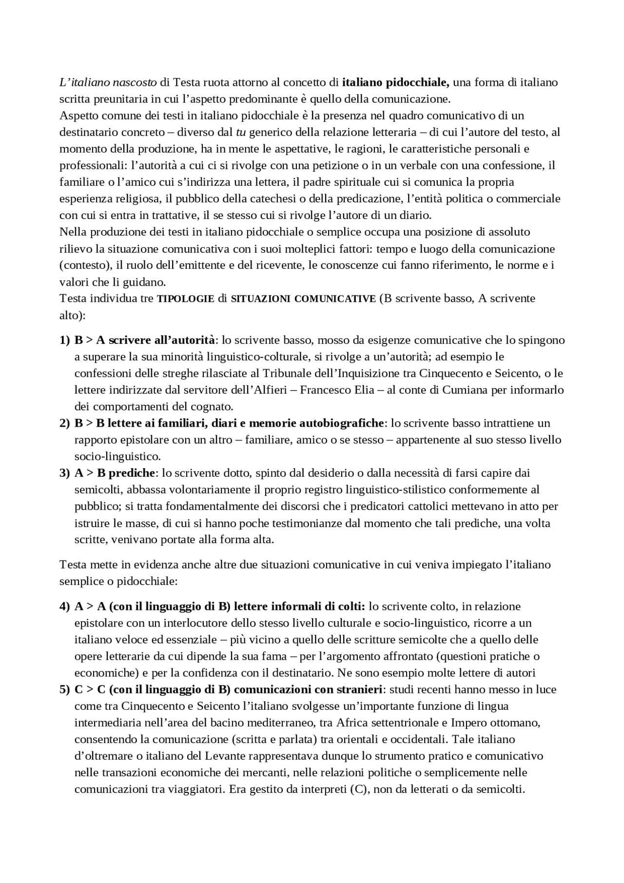 Riassunto Italiano Nascosto Di Testa Docsity