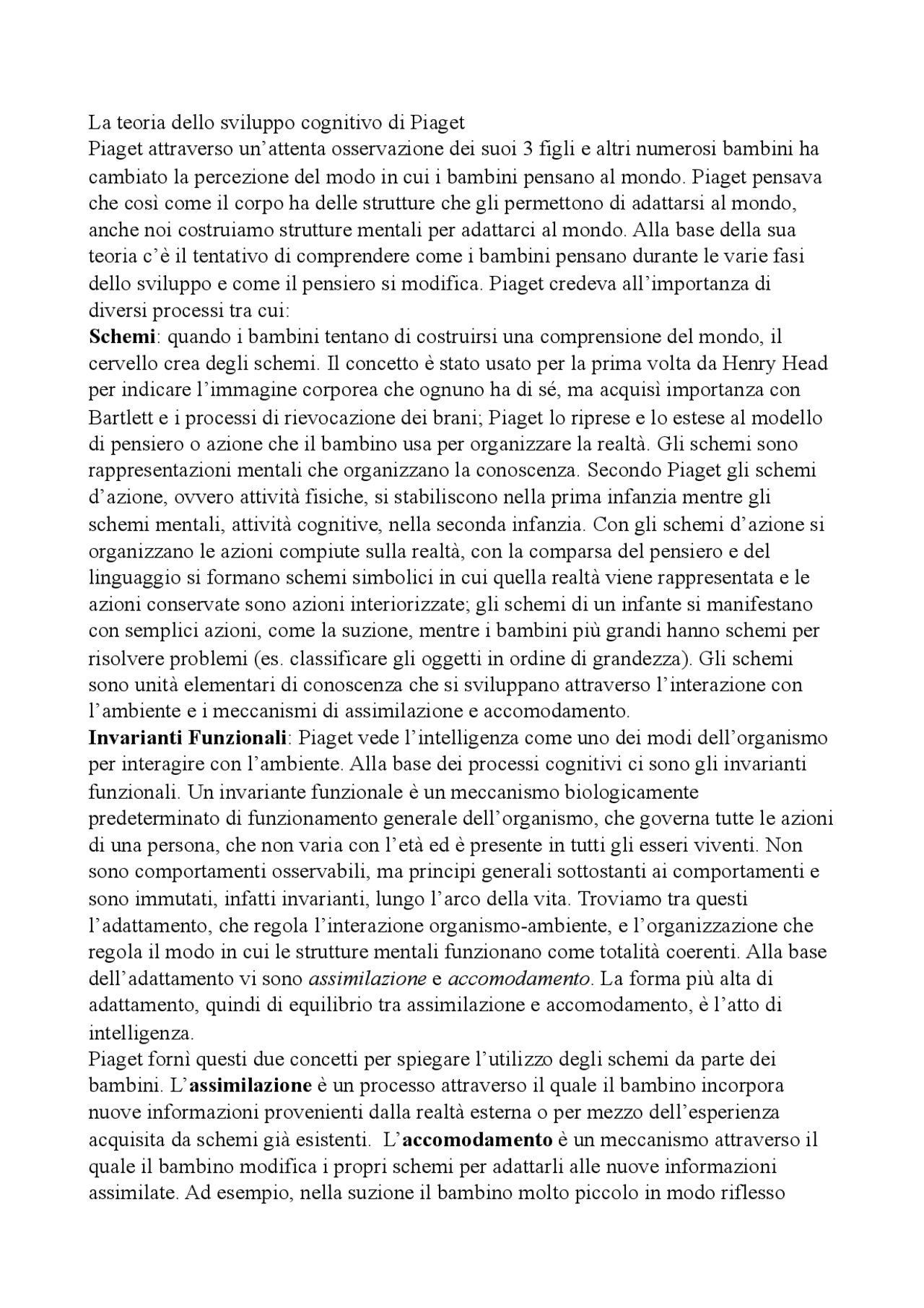 La Teoria Dello Sviluppo Cognitivo Di Piaget Docsity