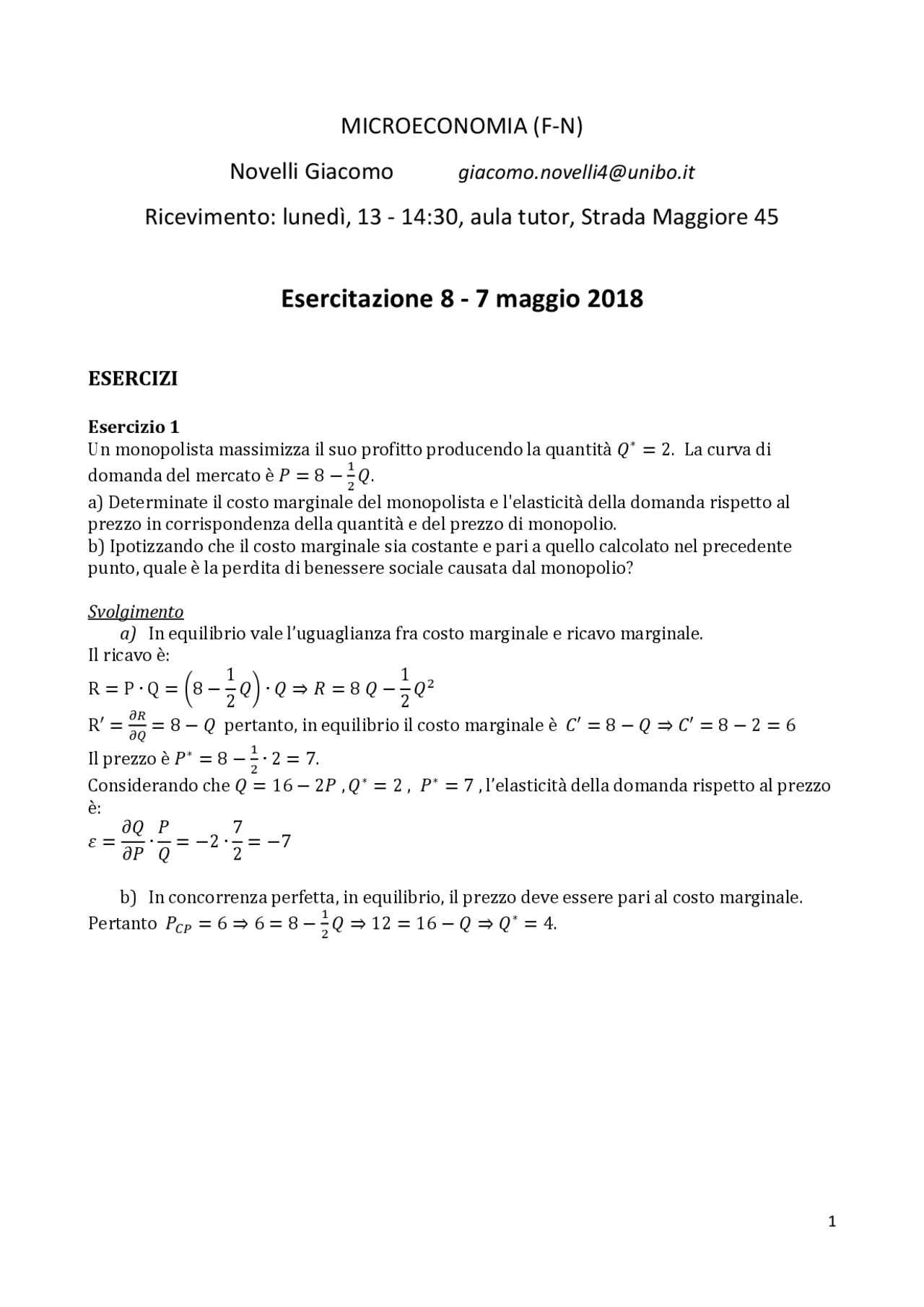 Esercitazioni Microeconomia Docsity