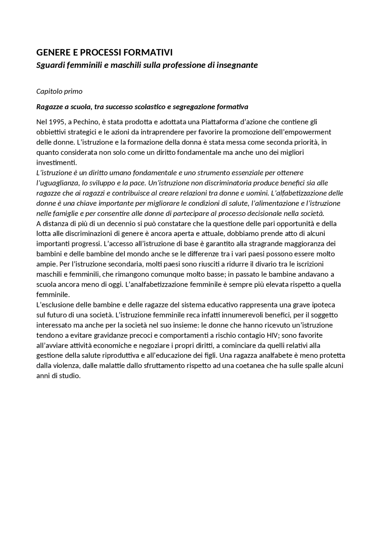 Genere E Processi Formativi Docsity