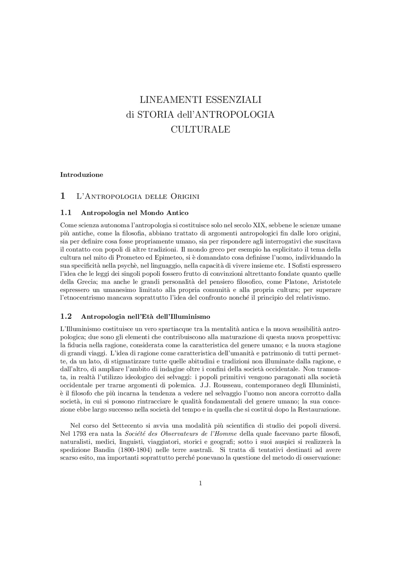 Riassunto "Lineamenti Essenziali di Storia dell'Antropologia Culturale ...