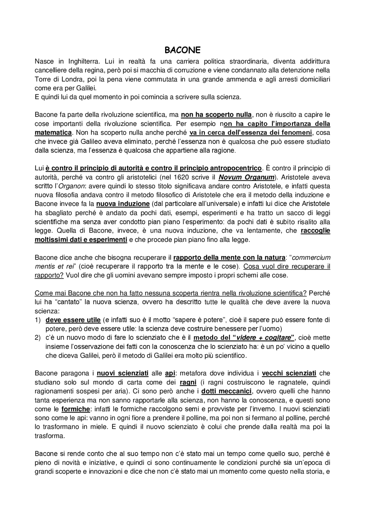 Francesco Bacone Vita E Pensiero Docsity