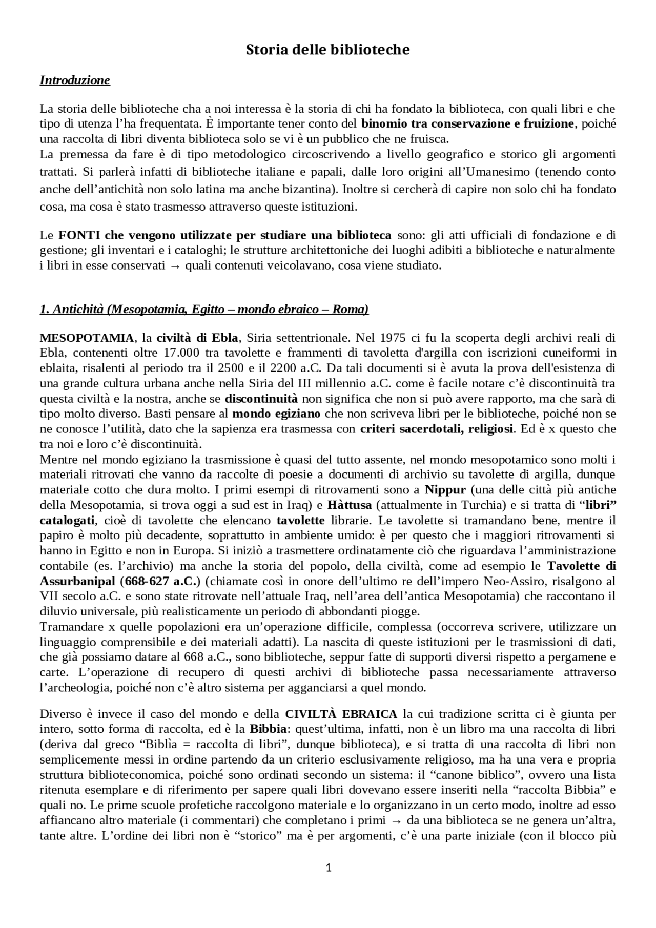 Storia Delle Biblioteche Docsity