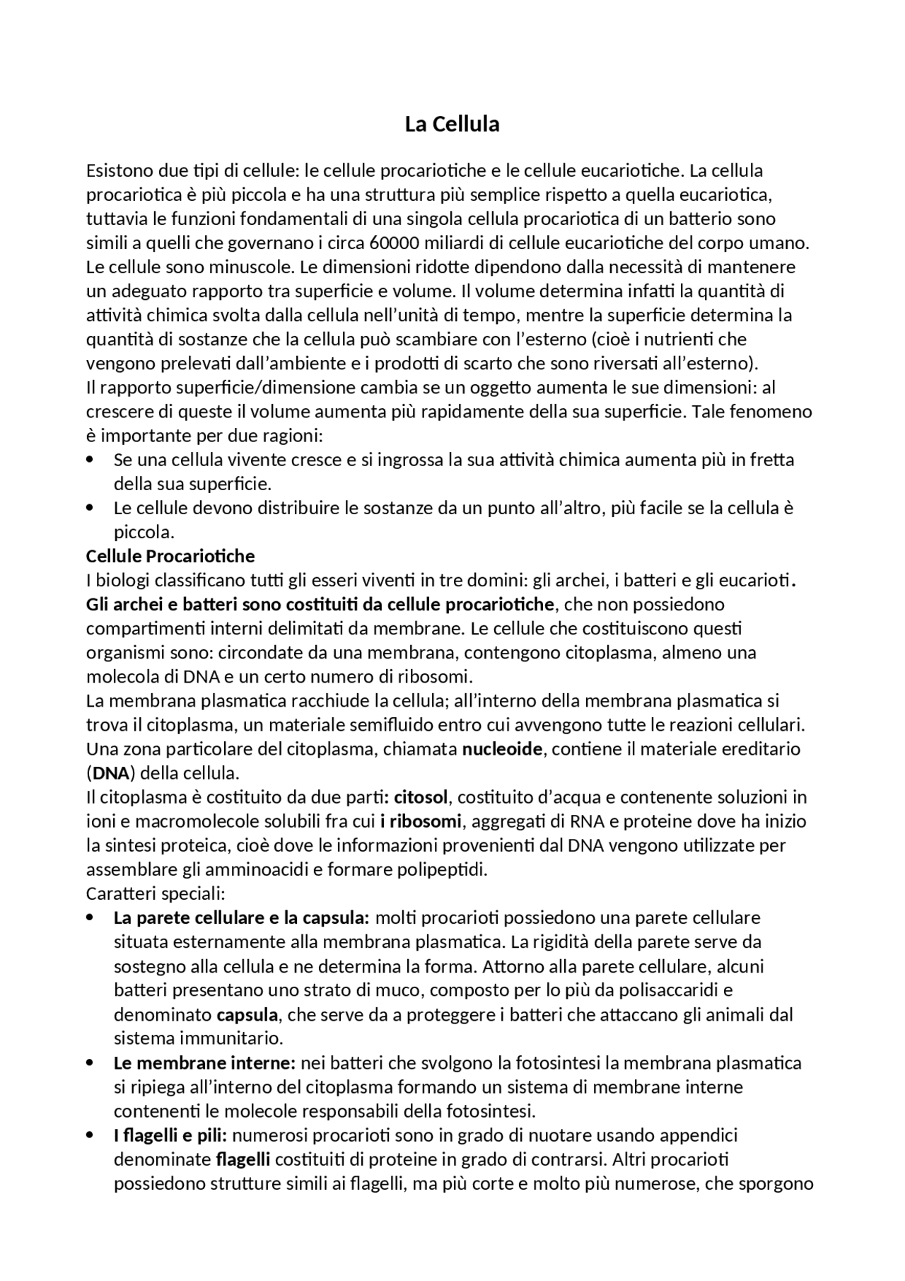 Le cellule, procariotiche ed eucariotiche - Docsity