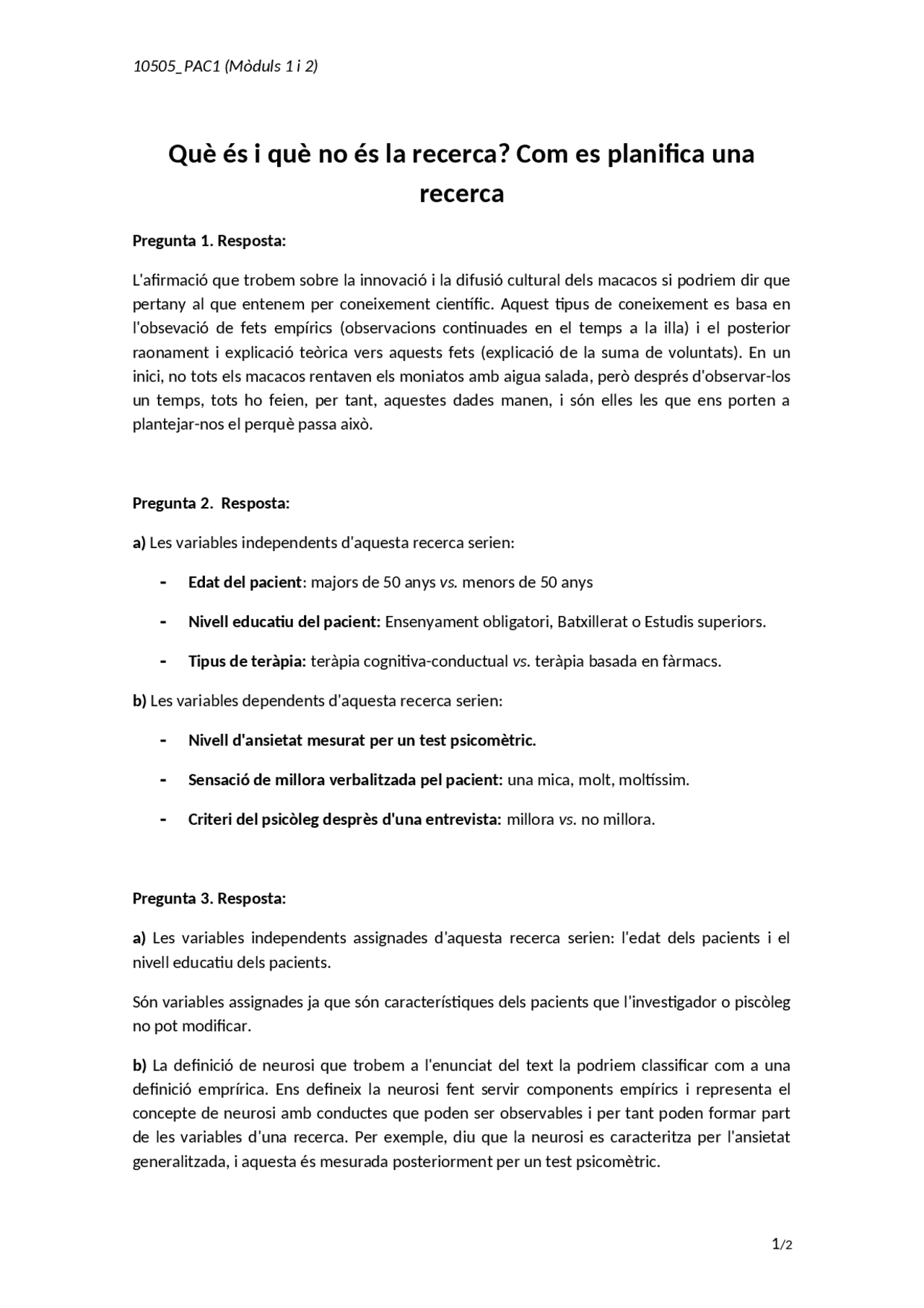Pac 1 Metodes InvestigaciÓ Quantitativa Docsity