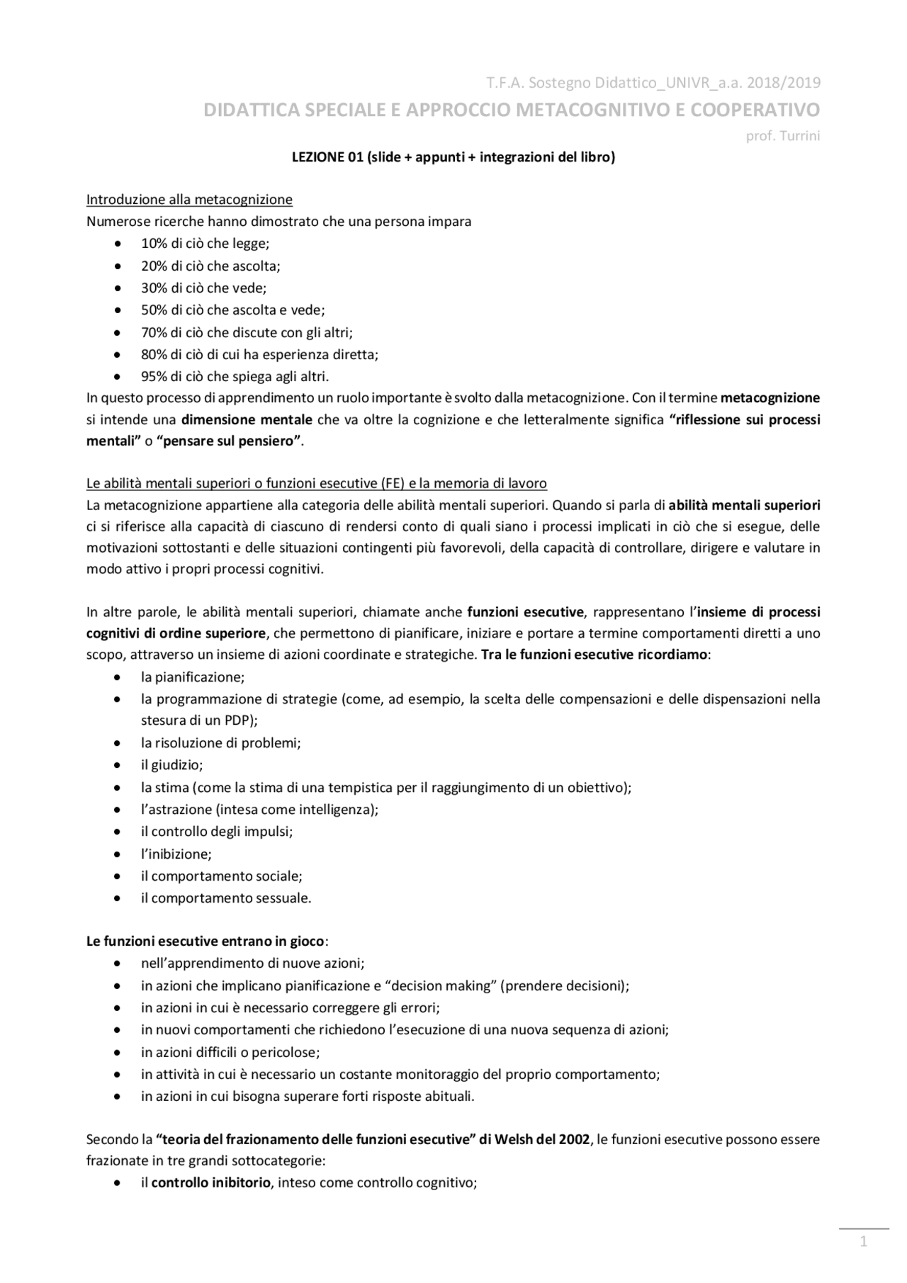 Metacognizione Nell‘apprendimento Scolastico Docsity