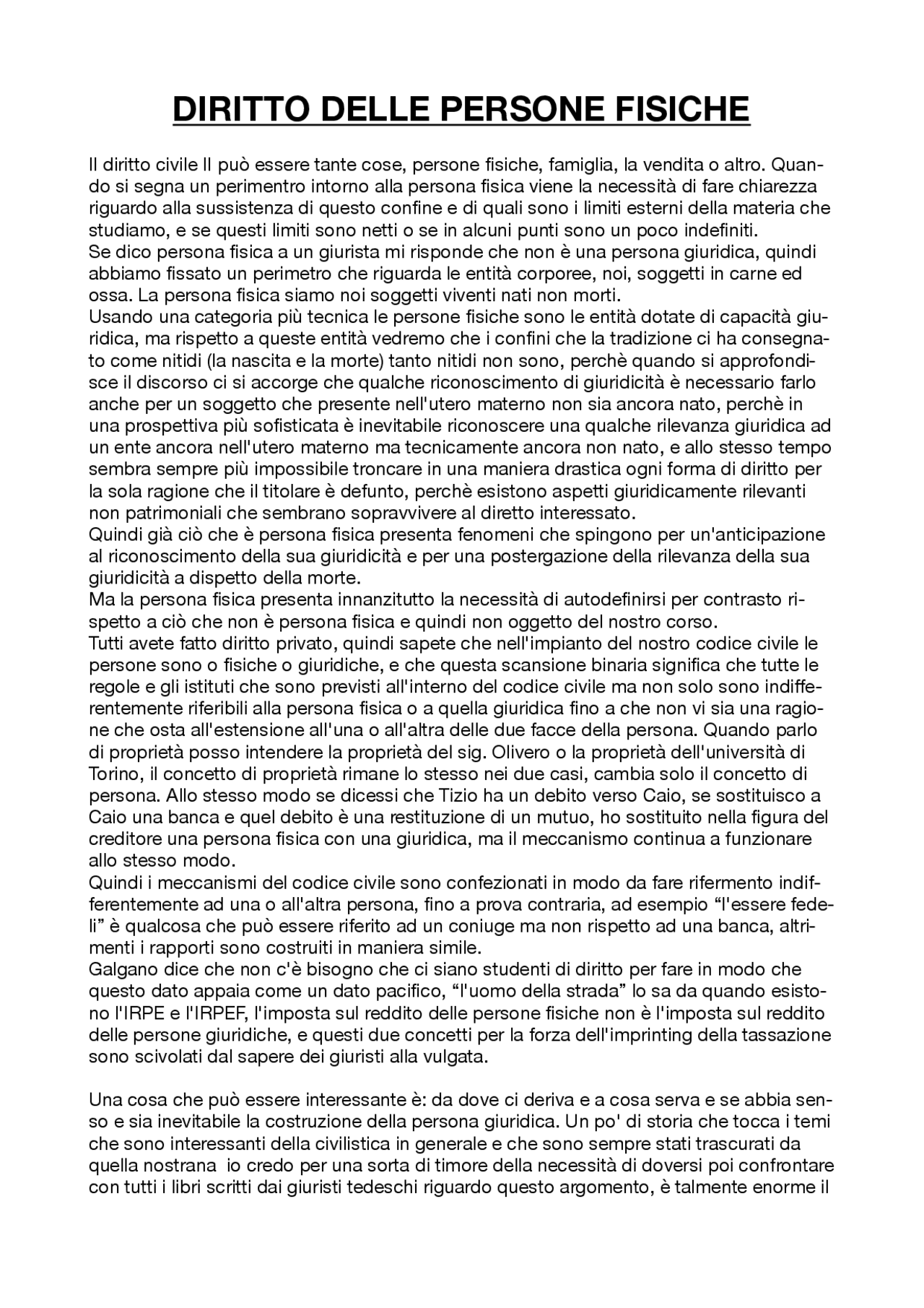 Diritto Delle Persone Fisiche Docsity