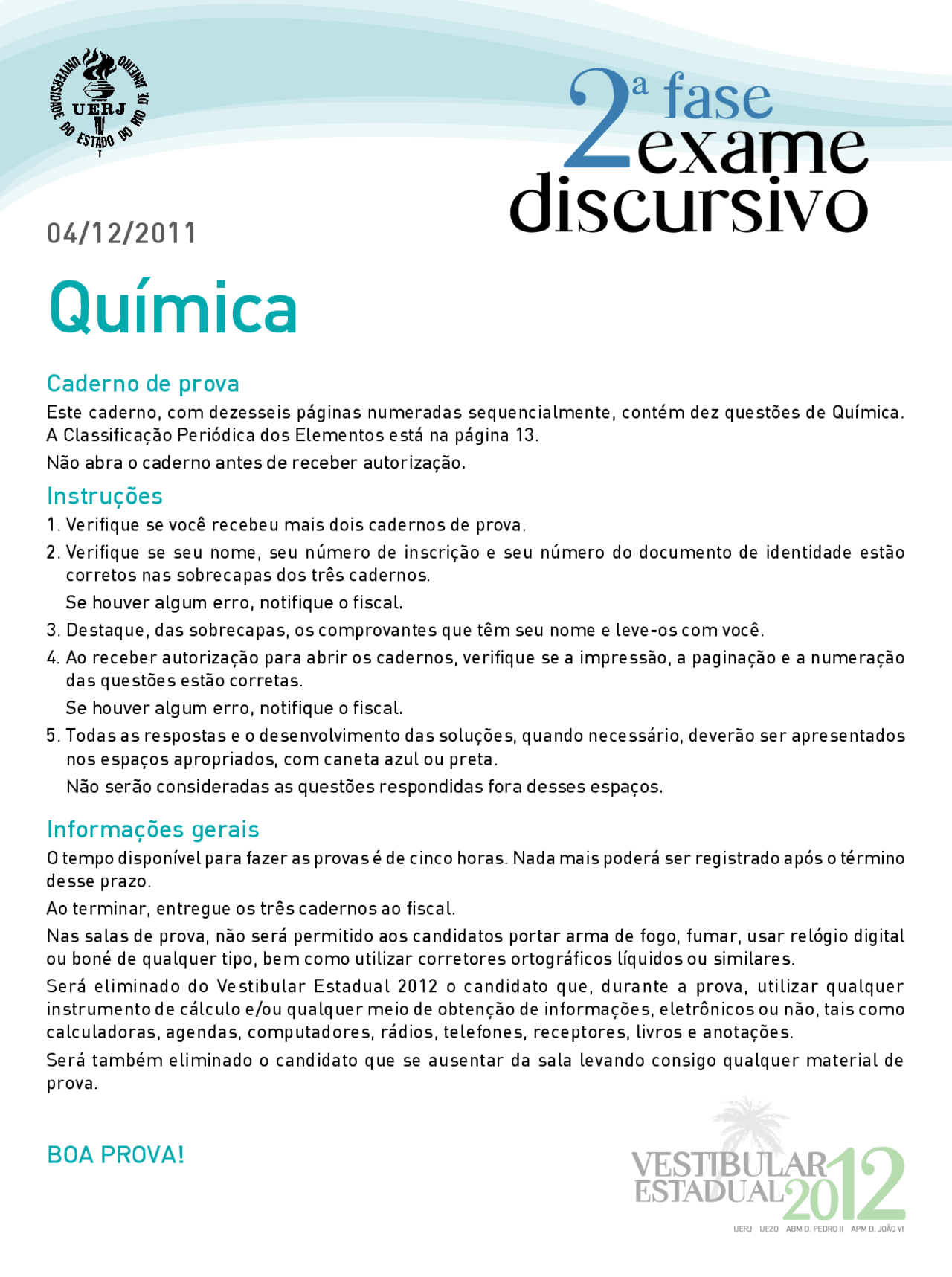 Provas De Química Discursivas Da Uerj Docsity