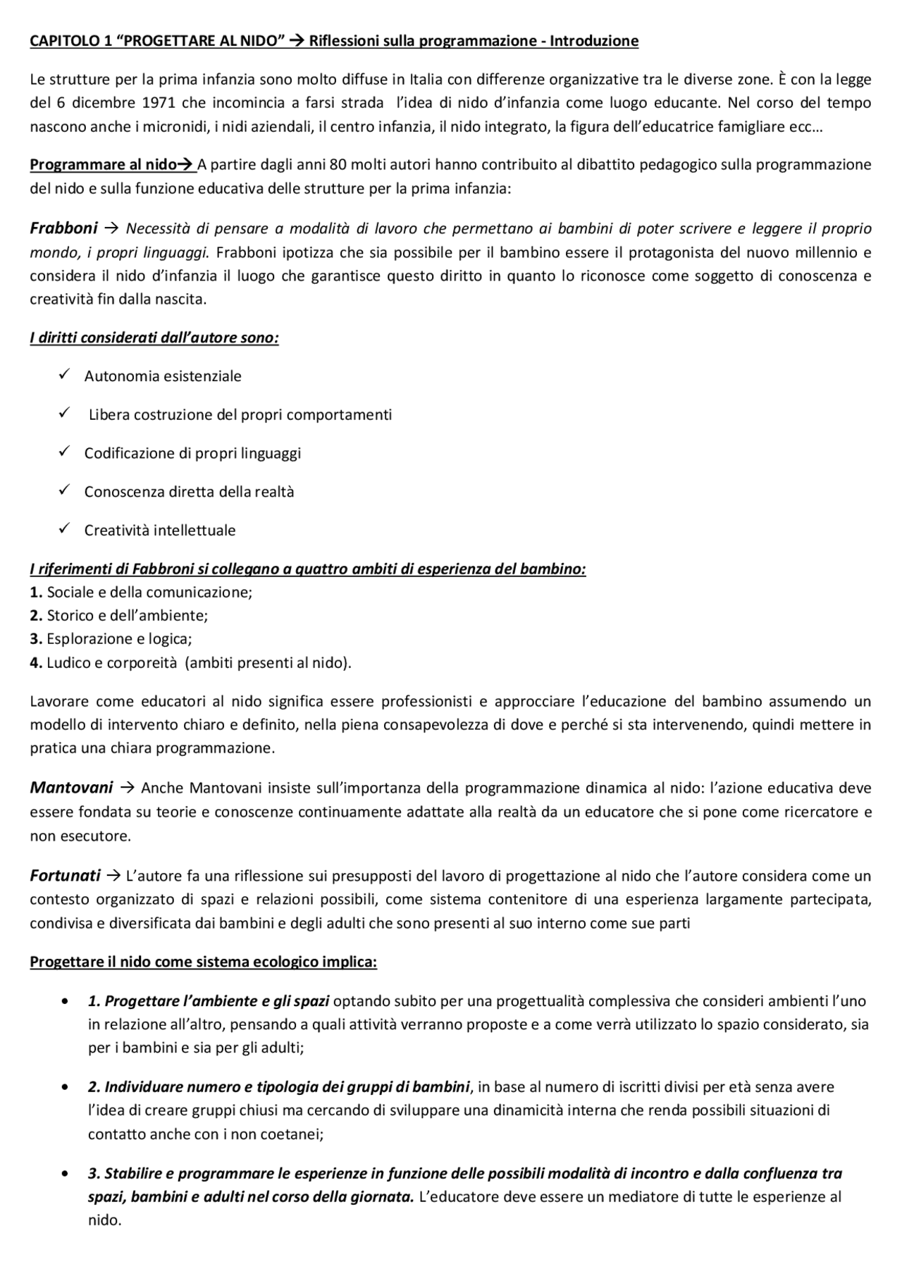 Progettare Al Nido Capitolo 1 Appunti Docsity