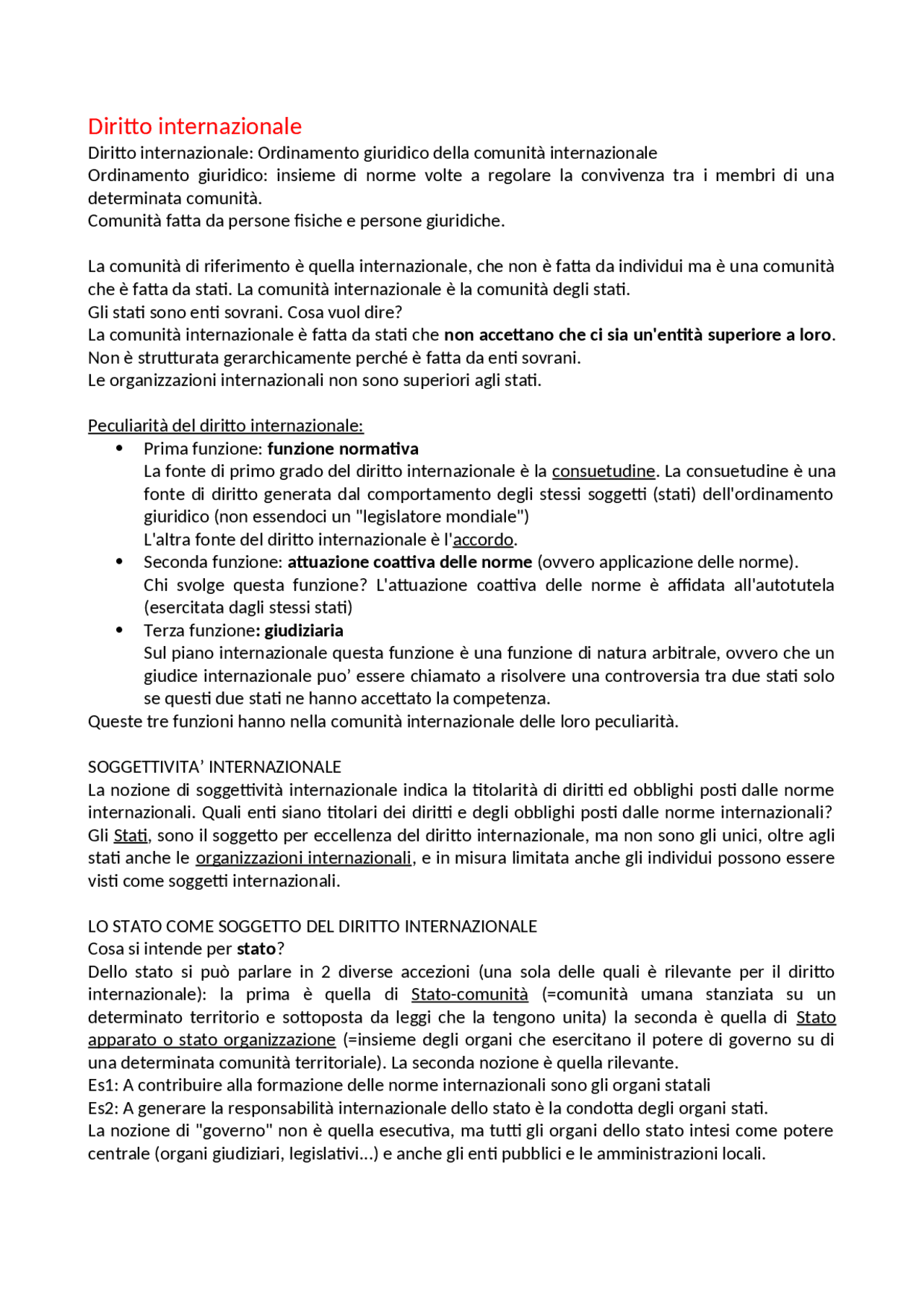Diritto Internazionale Santini I Semestre Docsity