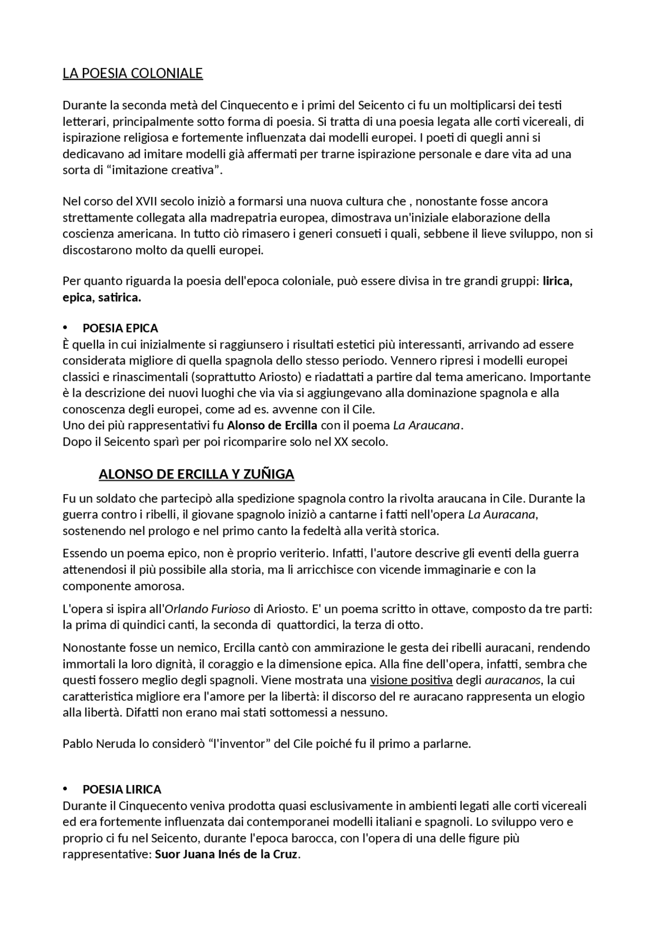 Poesia coloniale e Sor Juana - Docsity