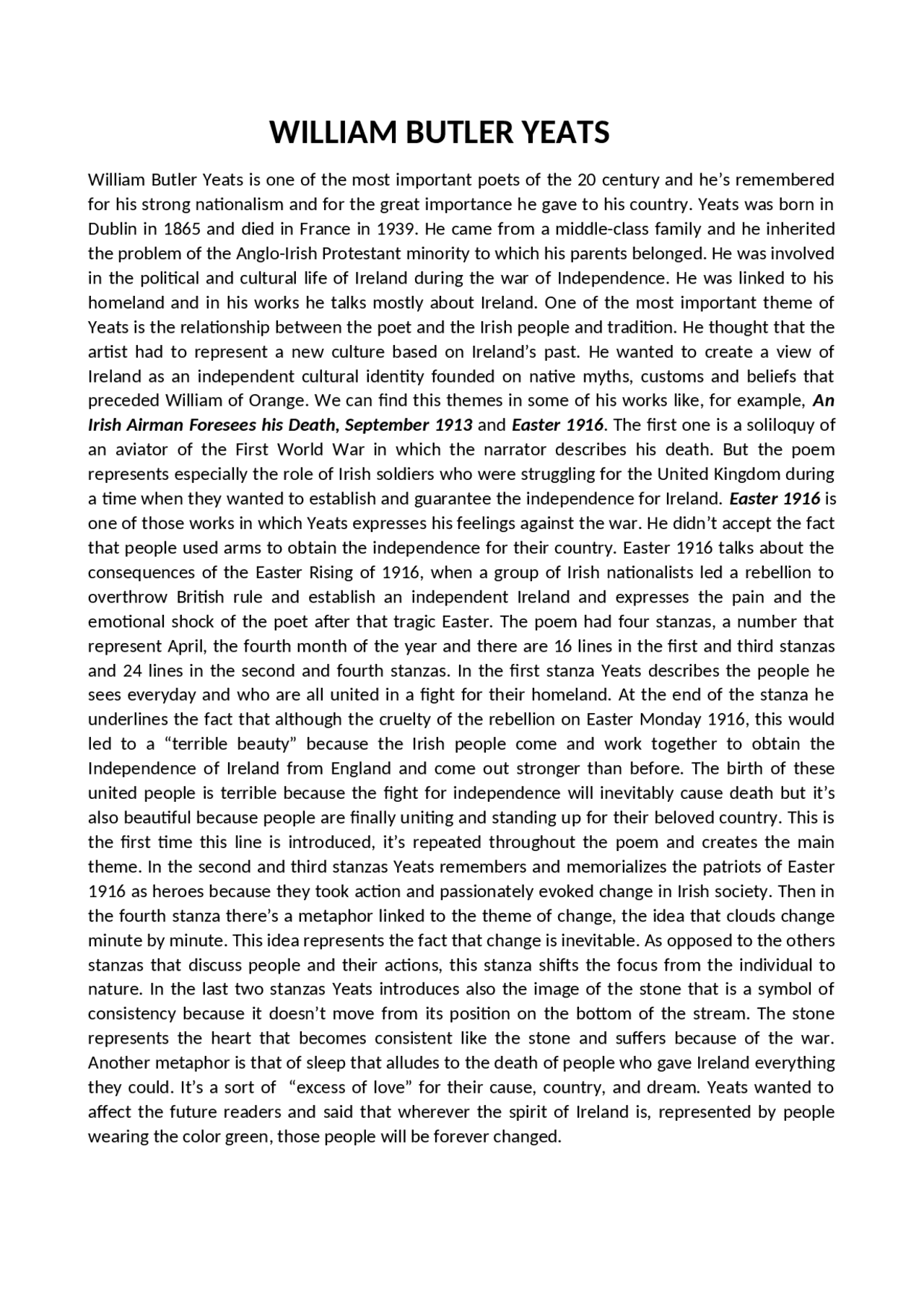 Yeats William Butler Docsity