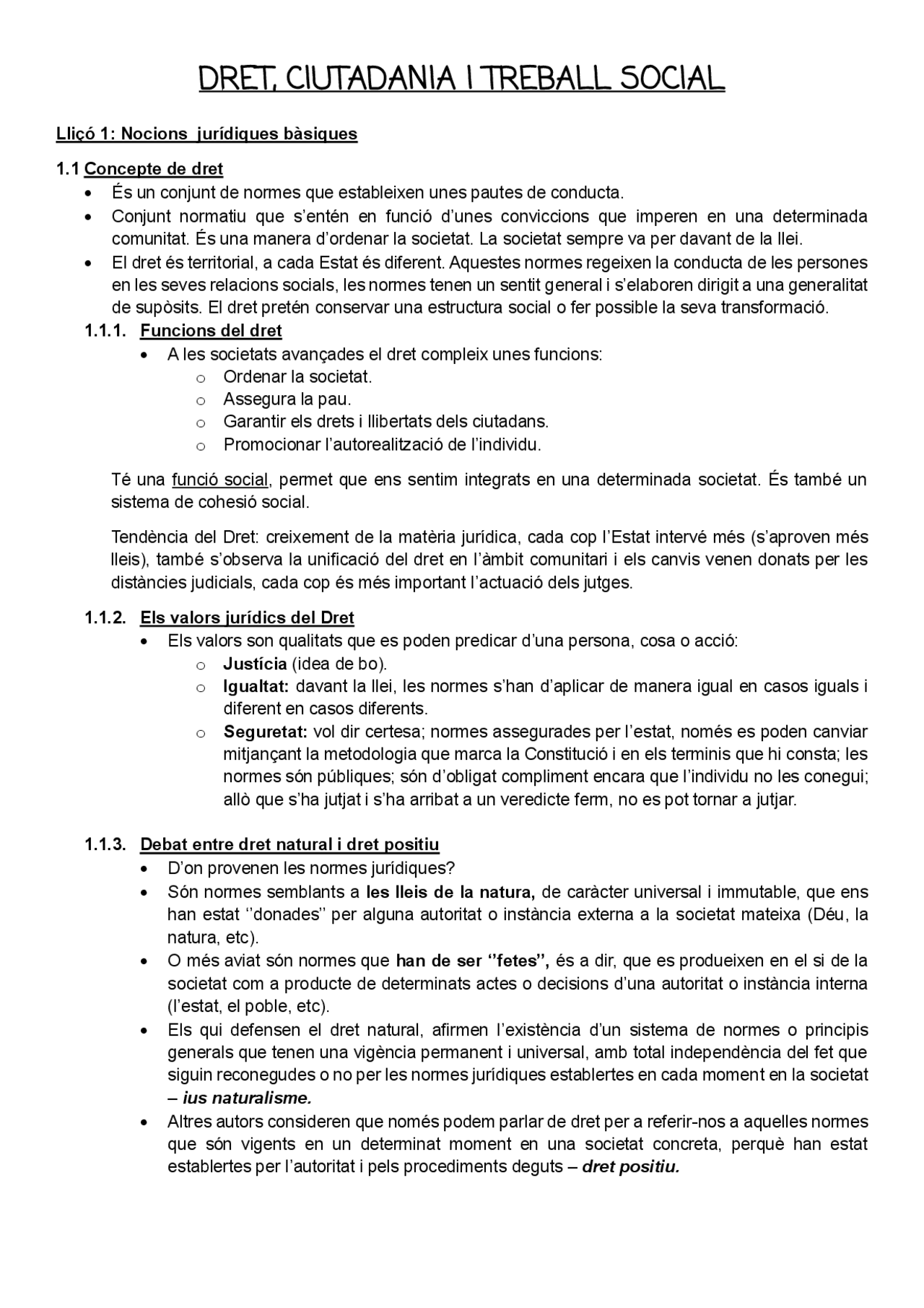 Resum Tema 1 Dret Ciutadania I Treball Social Docsity