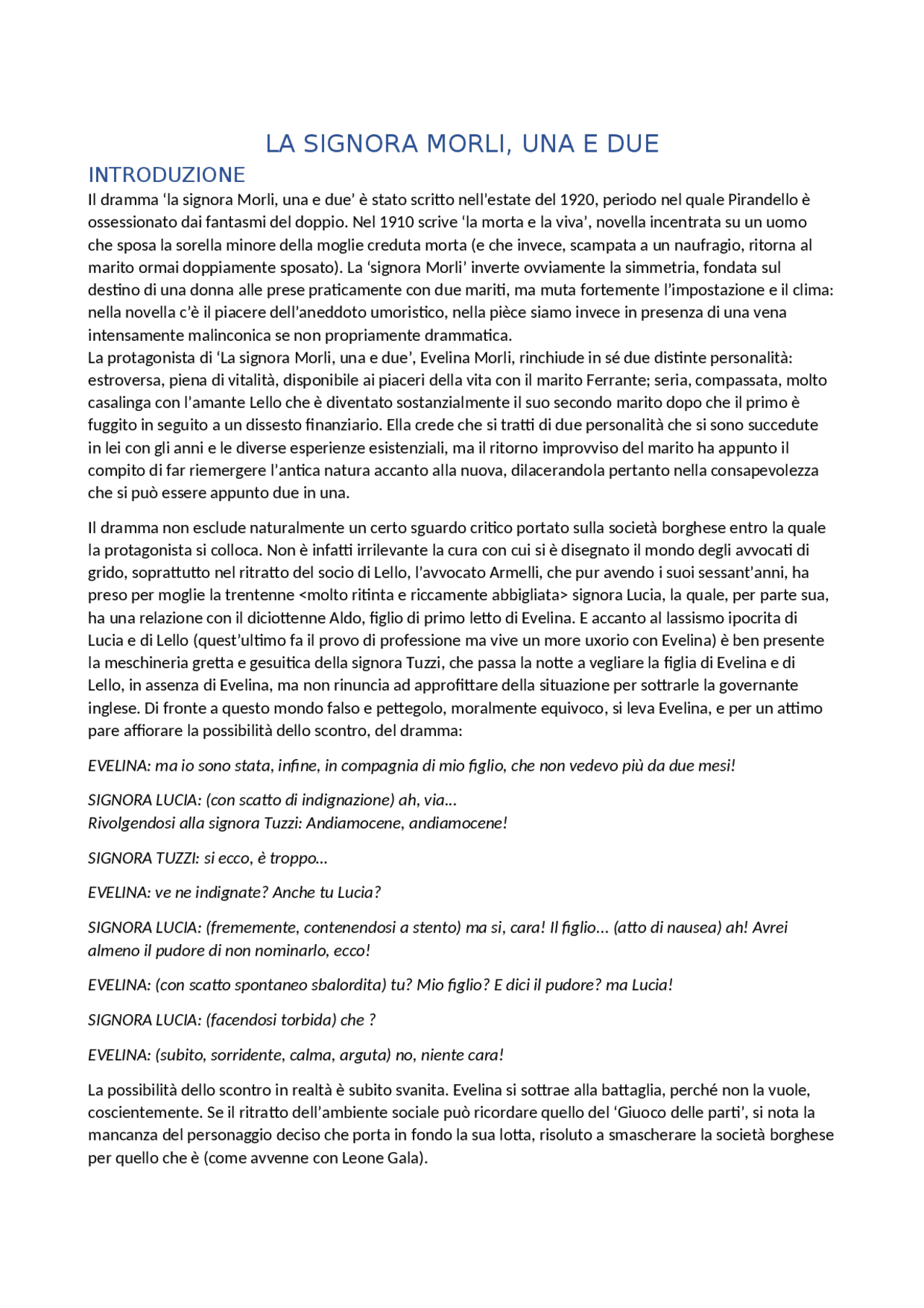 La signora morli una e due - Docsity