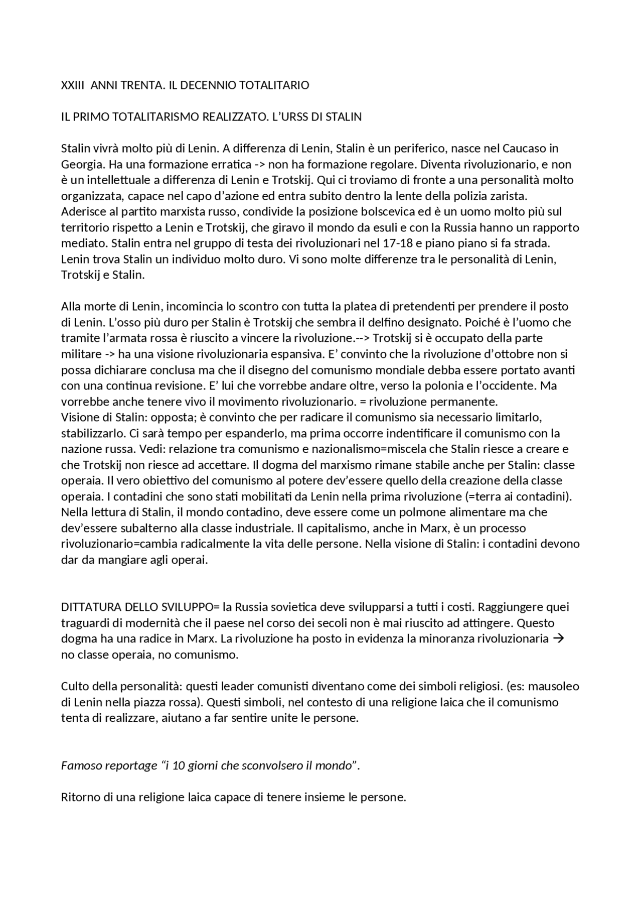 Appunti Storia Contemporanea Anni Trenta Docsity
