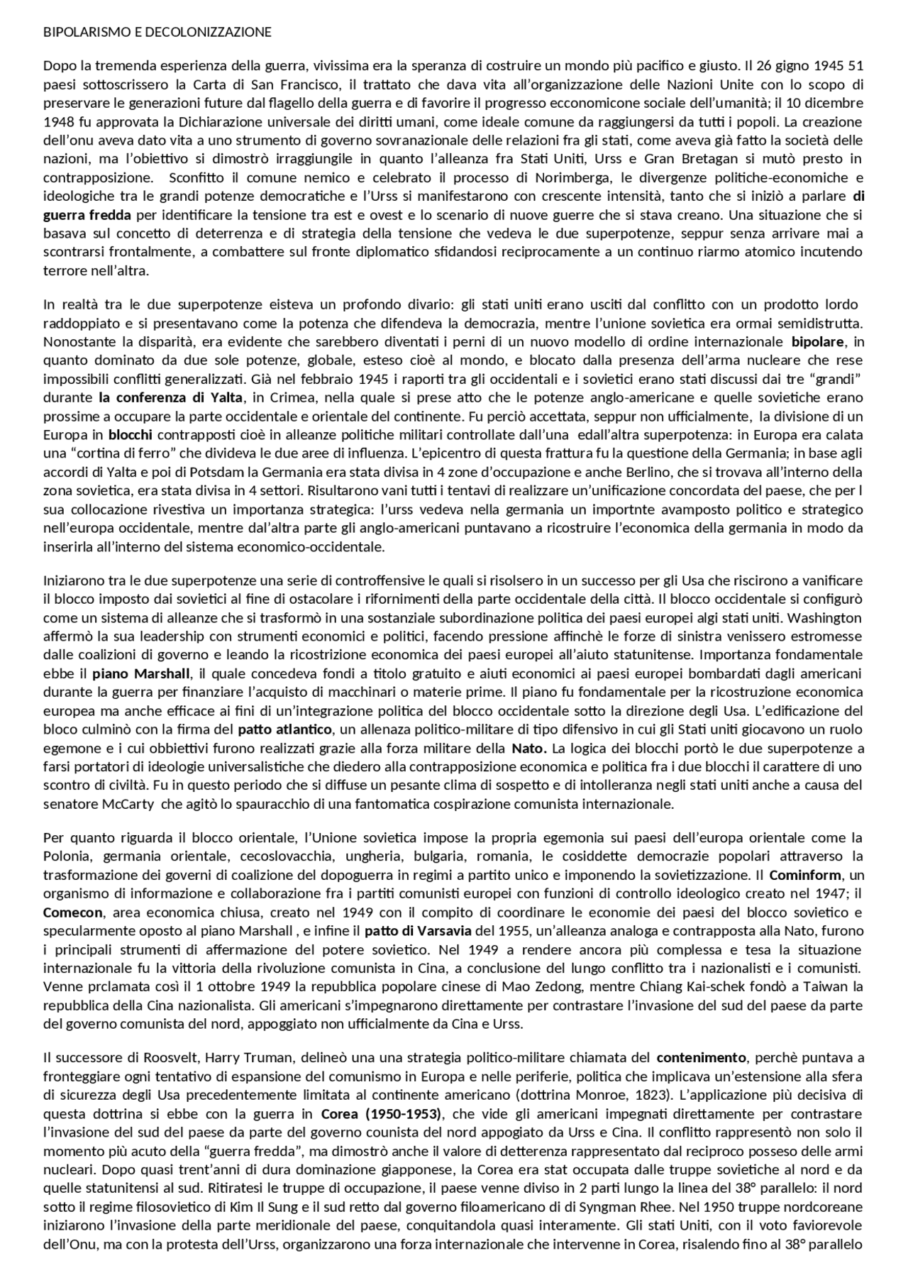 Bipolarismo E Decolonizzazione Docsity
