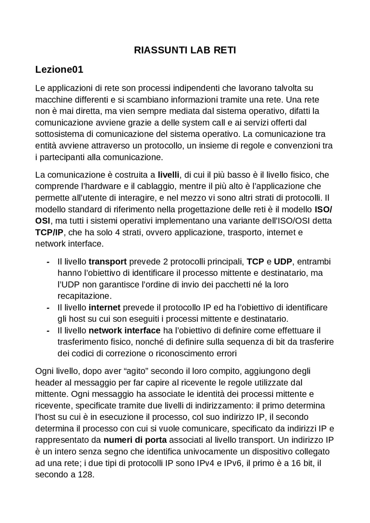 Riassunto Laboratorio Reti Docsity