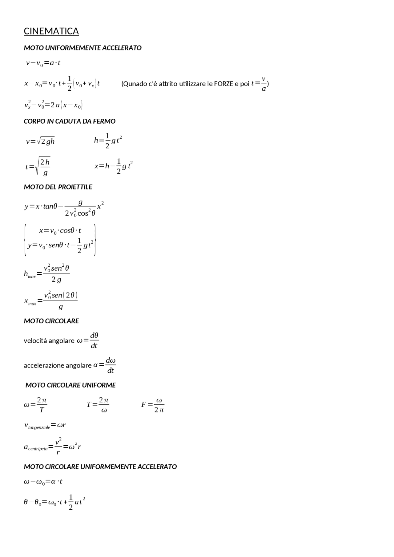 Formulario Di Fisica 1 Per 1° Anno Di Ingegneria Poliba Docsity