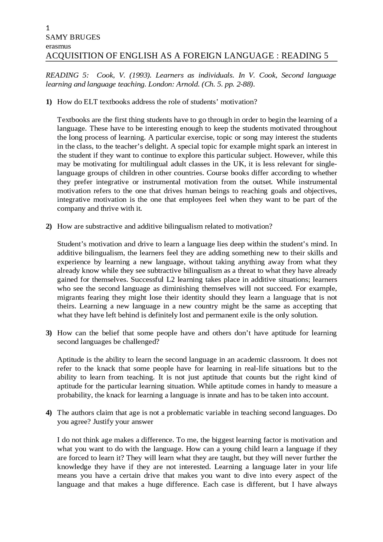 Acquisition Of English As A Foreign Language Reading 5 Docsity