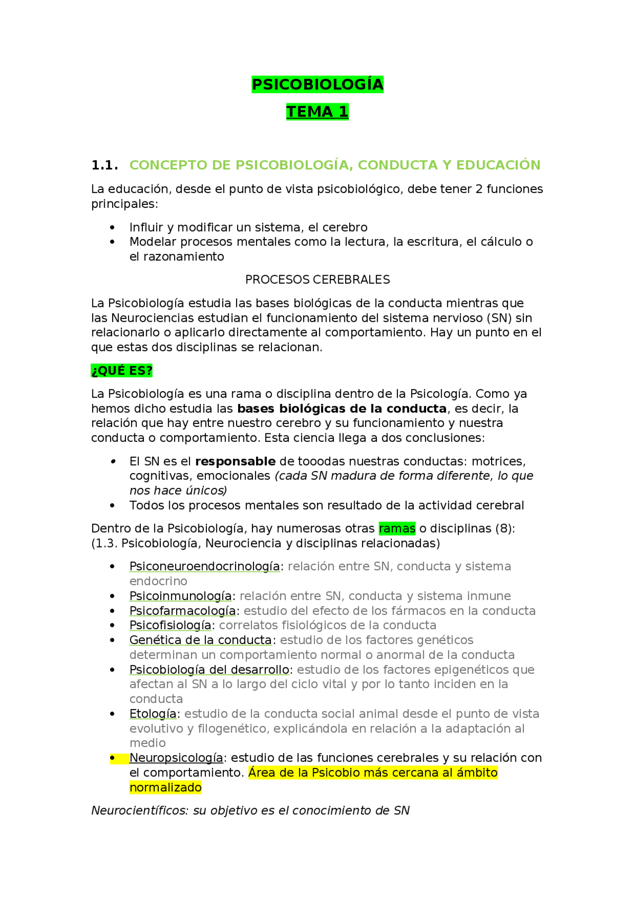 Apuntes PsicobiologÍa De La EducaciÓn Docsity