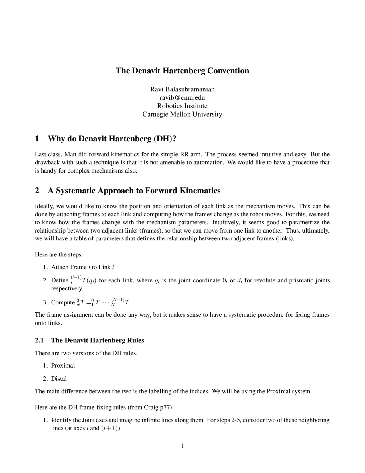 The Denavit Hartenberg Convention - Docsity