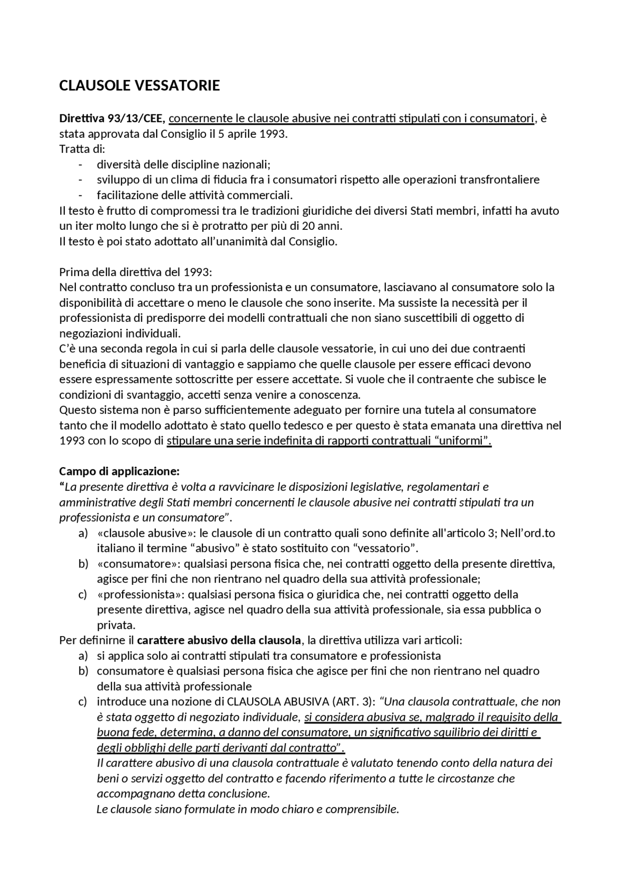 Clausole Vessatorie Clausole Abusive Nei Contratti Stipulati Con I