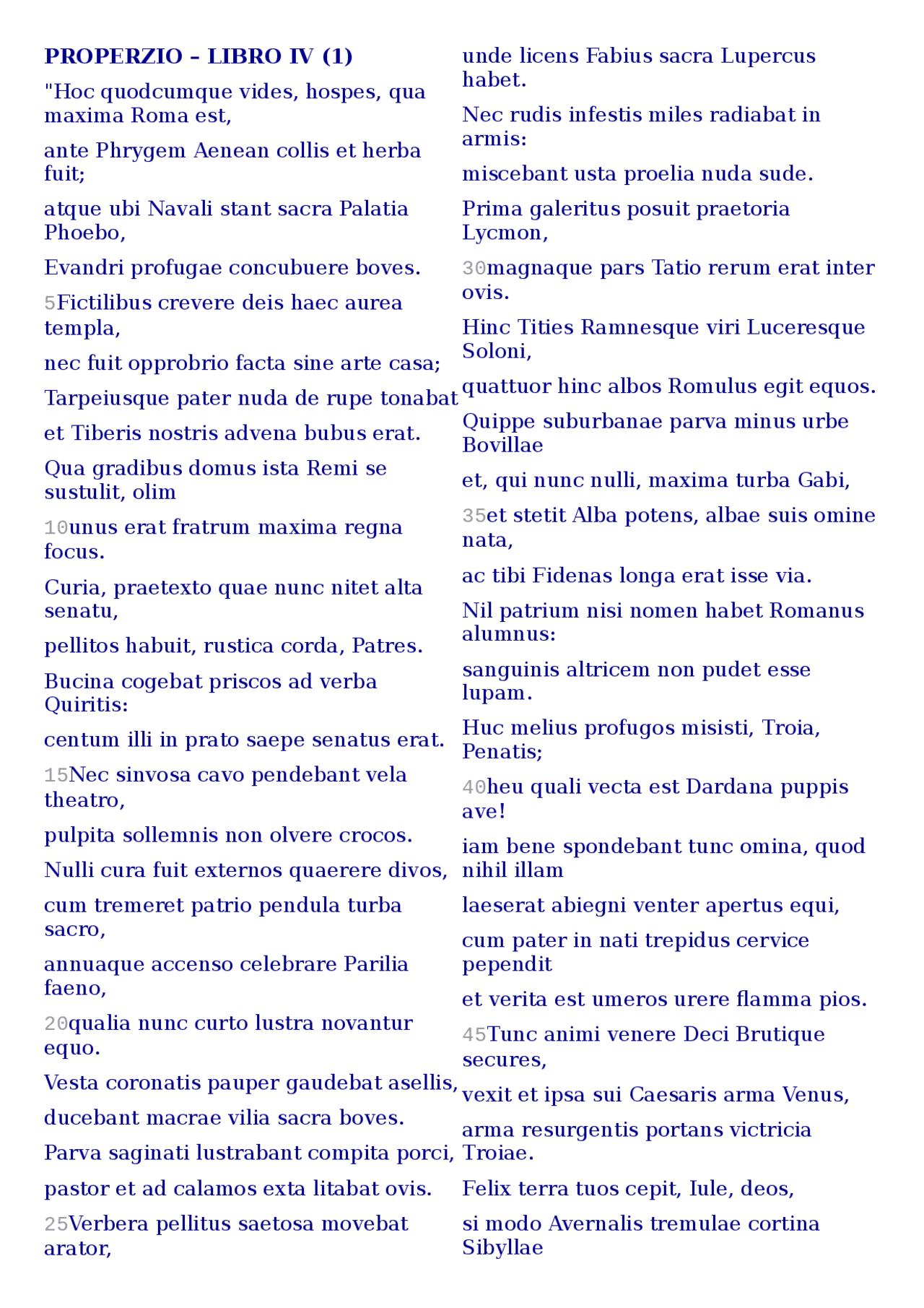 Properzio Libro Iv Prima Parte Docsity