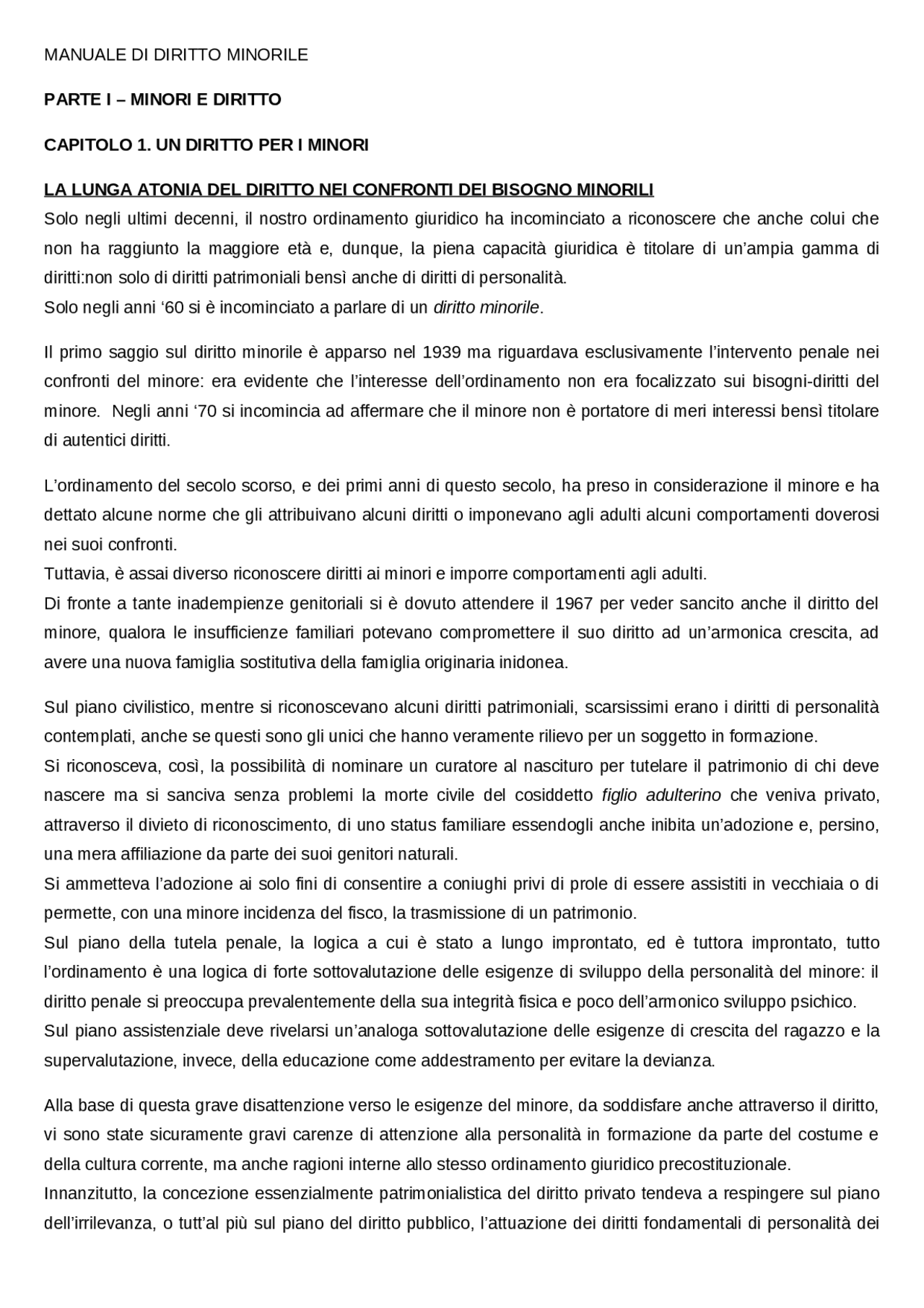 Diritto Minorile Riassunto Completo Docsity