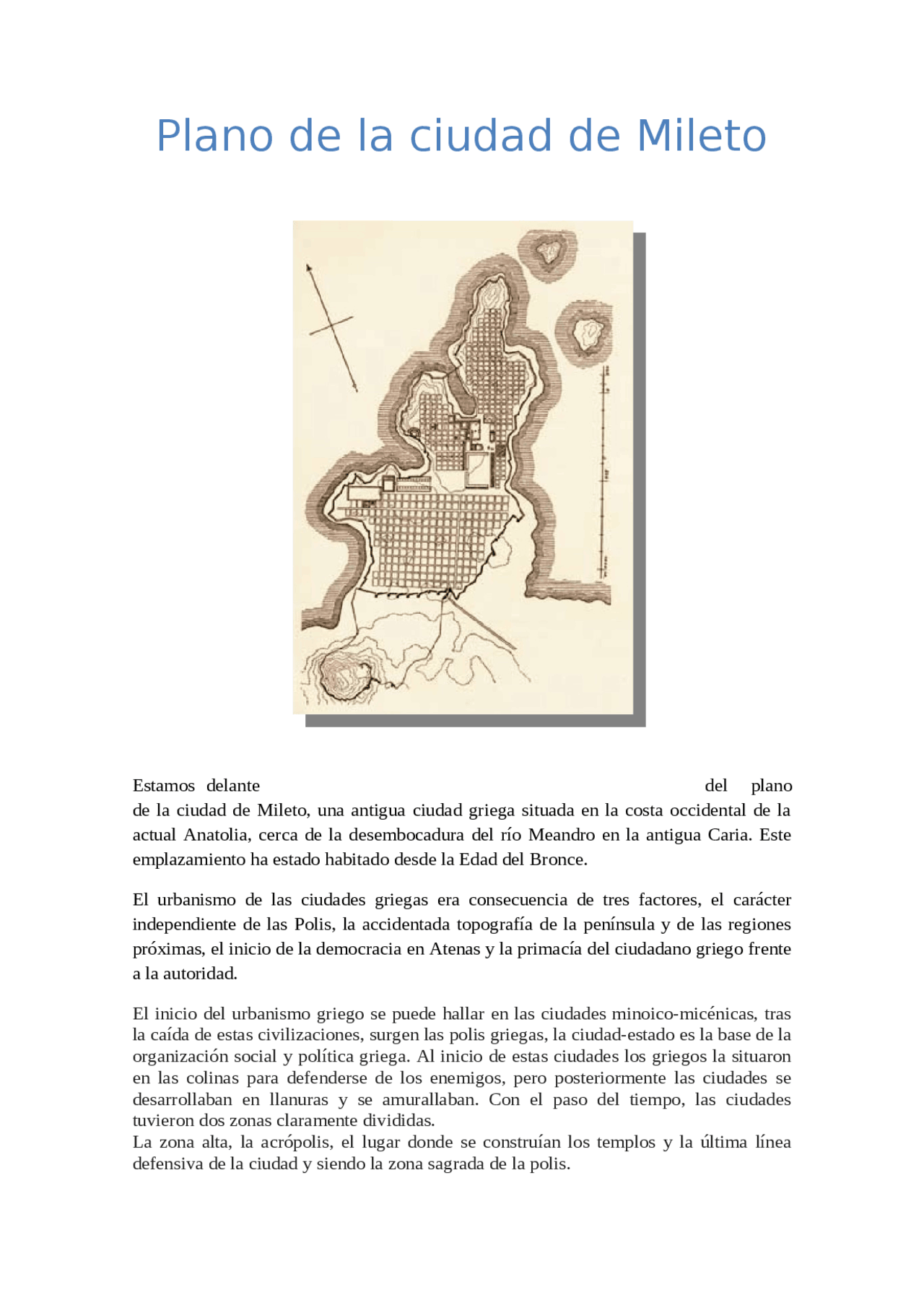 Plano de la ciudad de Mileto | Apuntes de Historia del Arte | Docsity