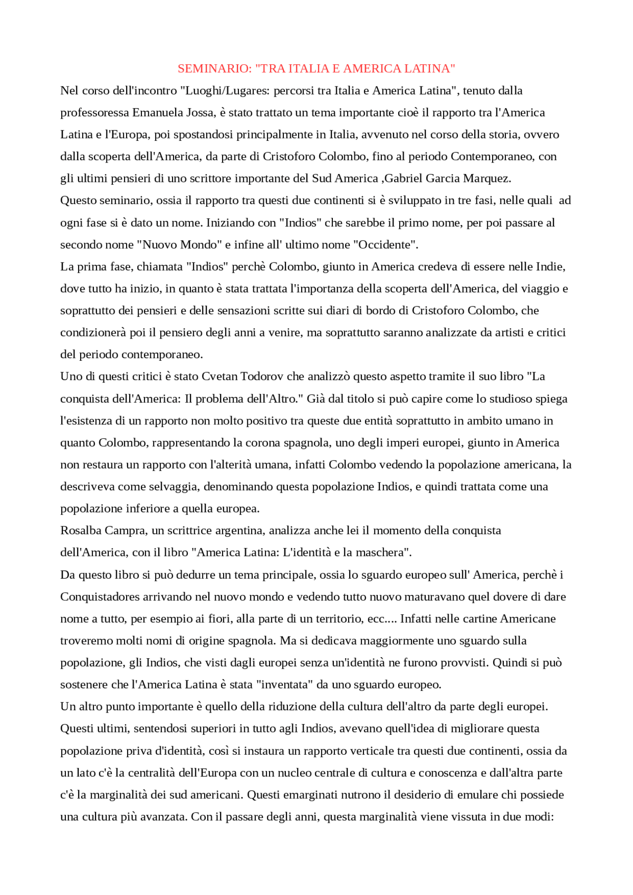 Letteratura Sud Americana Docsity